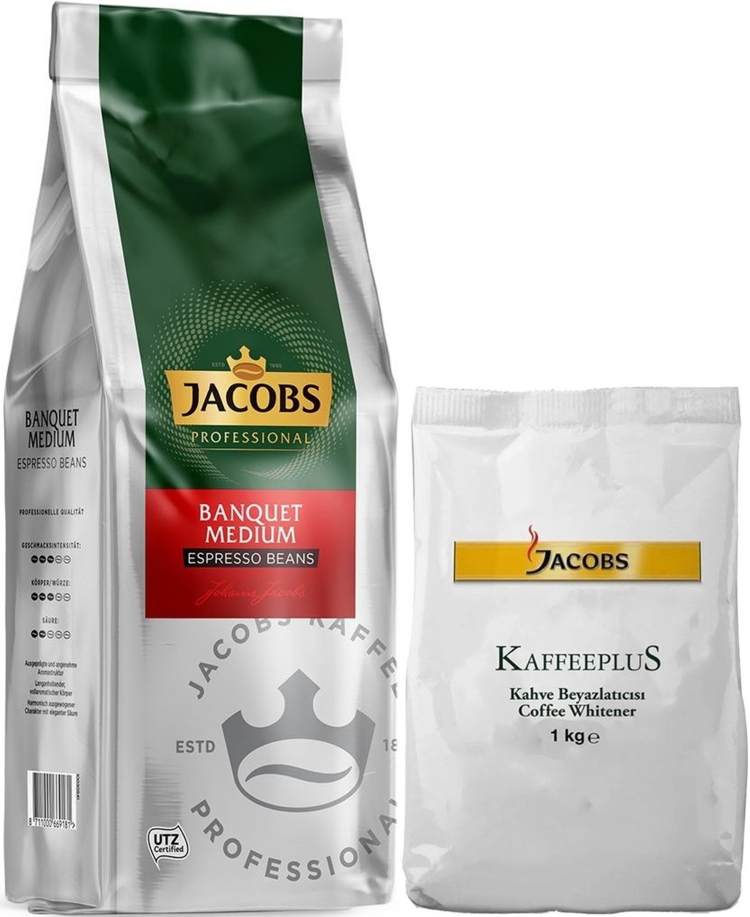 Jacobs Medium Çekirdek Kahve 1KG (Espresso Beans) & Kaffeeplus Süt Tozu ...