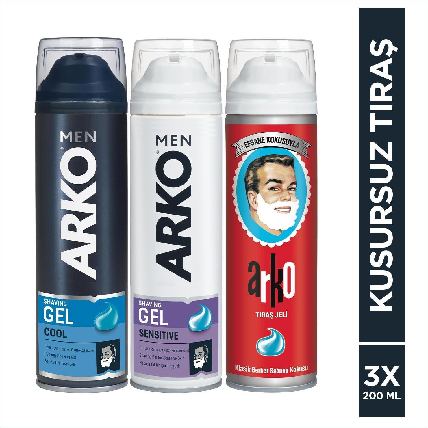 Arko Men Cool + Sensitive + Efsane Tıraş Jeli 3x200 Ml - idefix