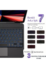 iPad Air 11 2024 A2902 - A2903 Uyumlu Fuchsia Touch Pad Bluetooth Klavyeli Standlı Mıknatıslı ...