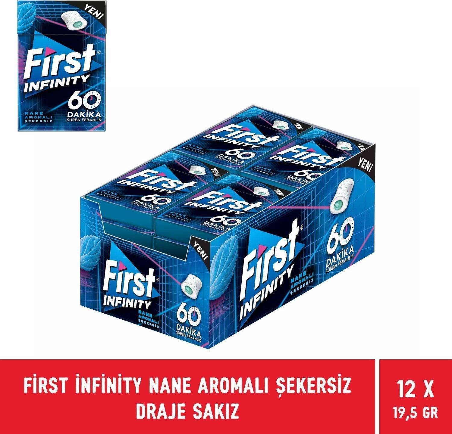 First Infinity 60 Dakika Nane Aromalı Şekersiz Draje Sakız 12 Adet - idefix