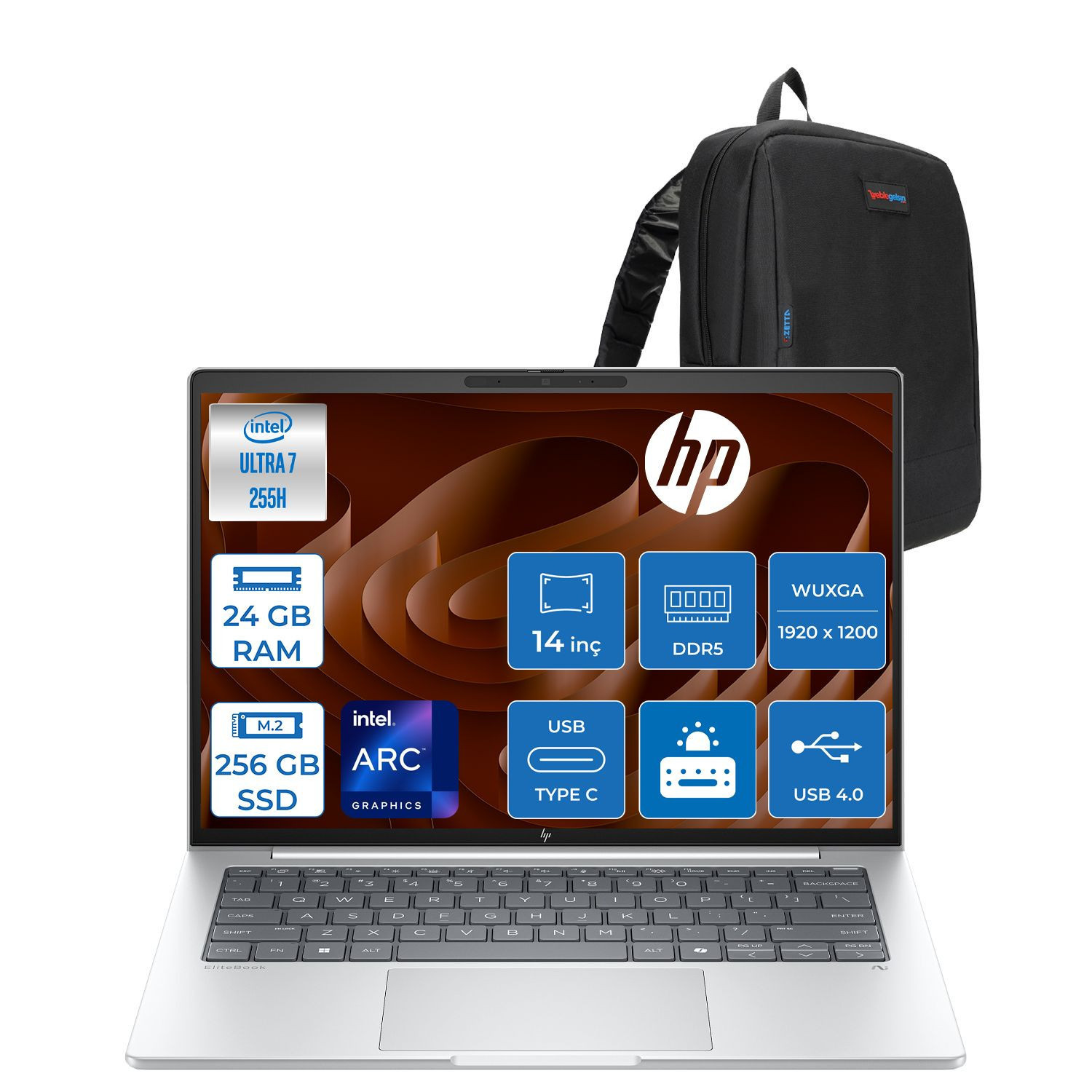 Hp Elitebook 8G1I Intel Ultra7 255H 24GB Ddr5 256GB SSD Intel® Arc ...