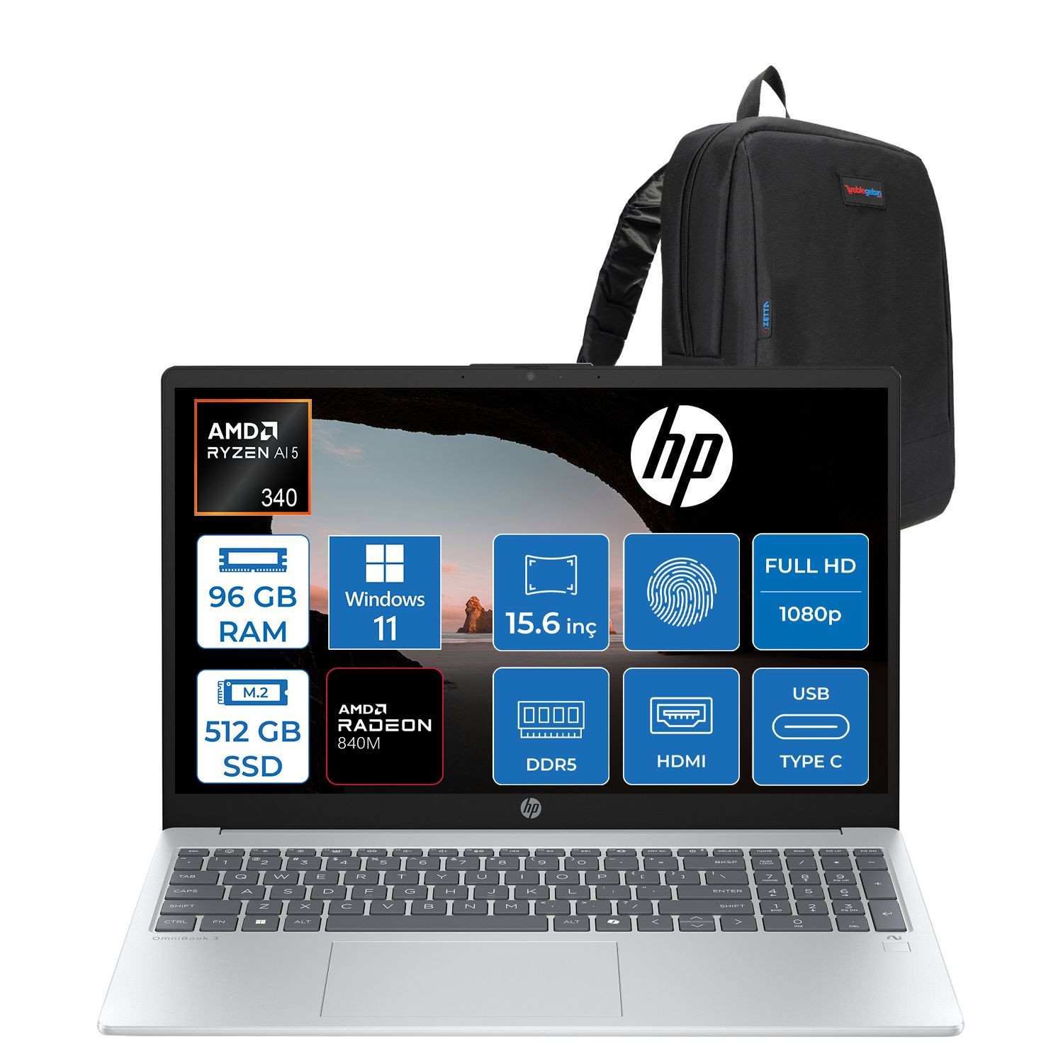 Hp Omnibook 3 Next Gen Aı 15-FN0003NT Amd Ryzen™ Aı 5 340 96GB Ddr5 ...