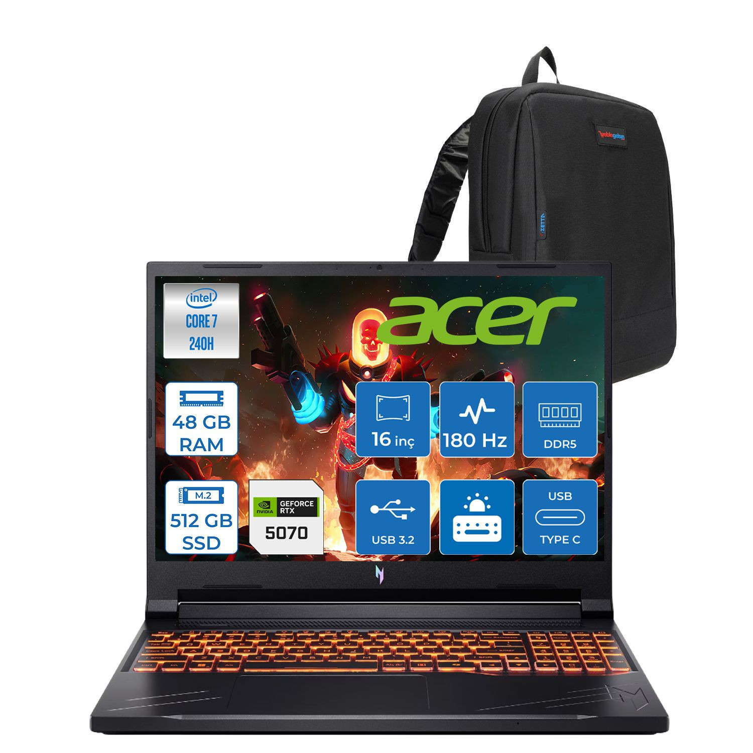 Acer Nitro V16 Aı Intel Core™ 7 240H 48GB Ddr5 512GB SSD RTX5070/8GB ...