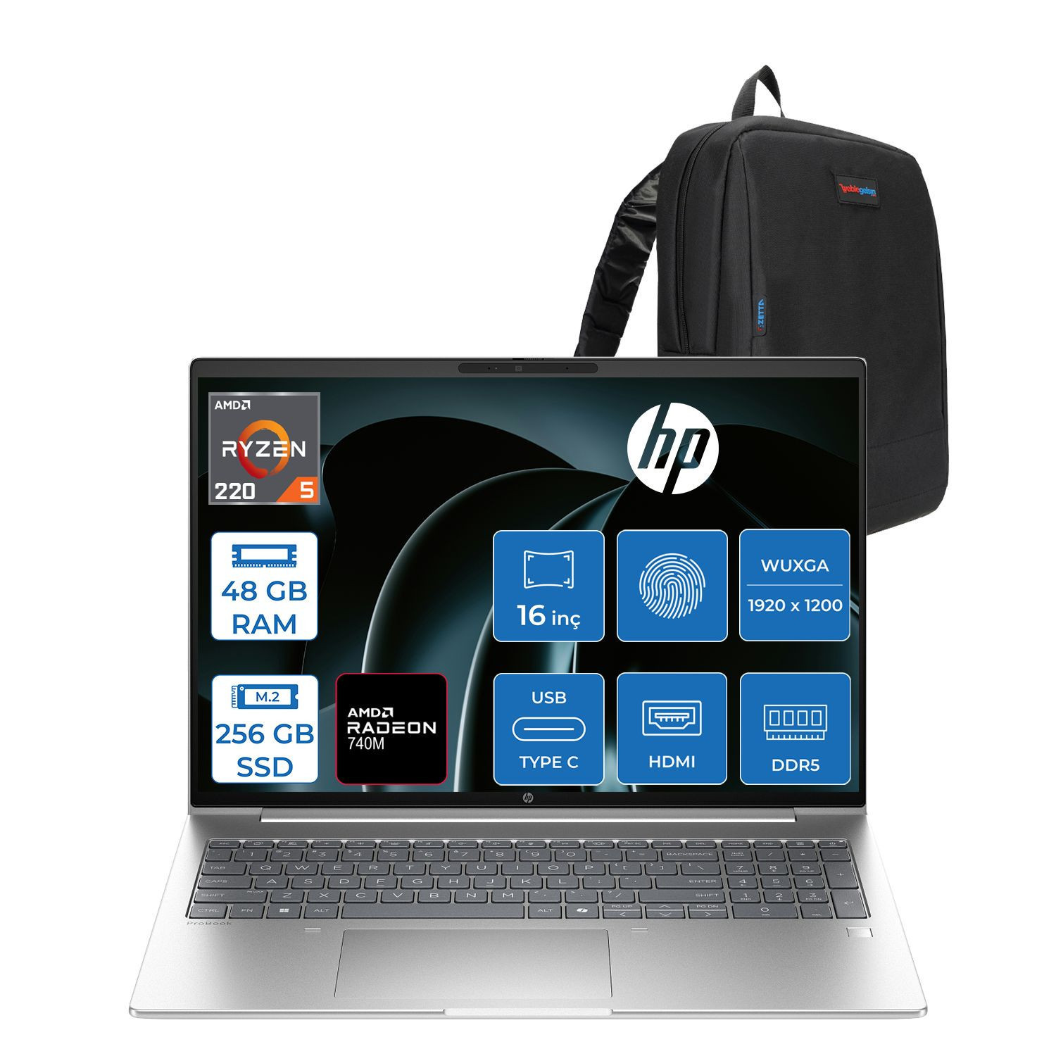 Hp Probook 4 G1AH 16 Amd Ryzen 5 220 4.9ghz 48GB Ddr5 256GB SSD Freedos ...