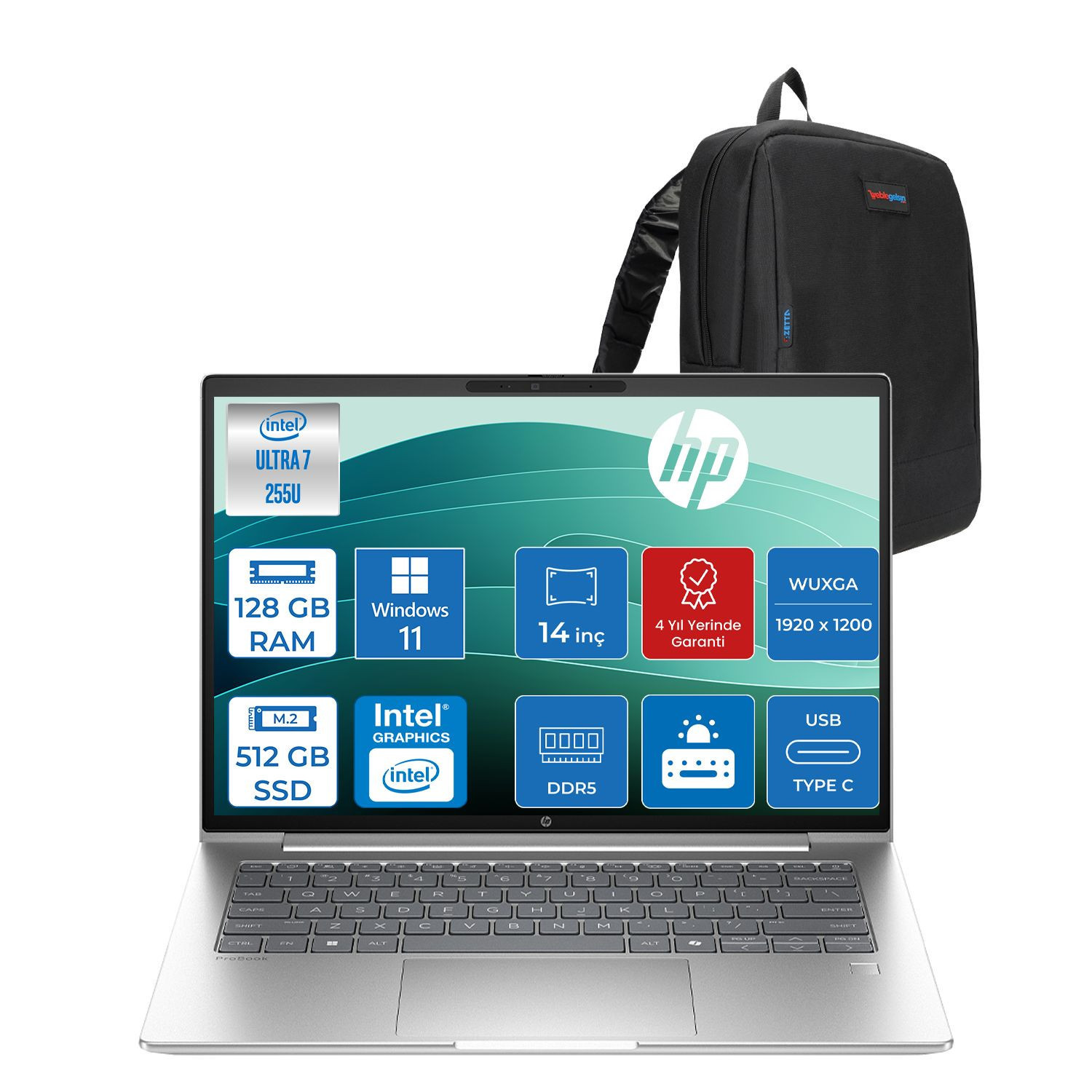 Hp Probook 4 G1I Intel Ultra7 255U 128GB Ddr5 512GB SSD Intel® Grafik ...