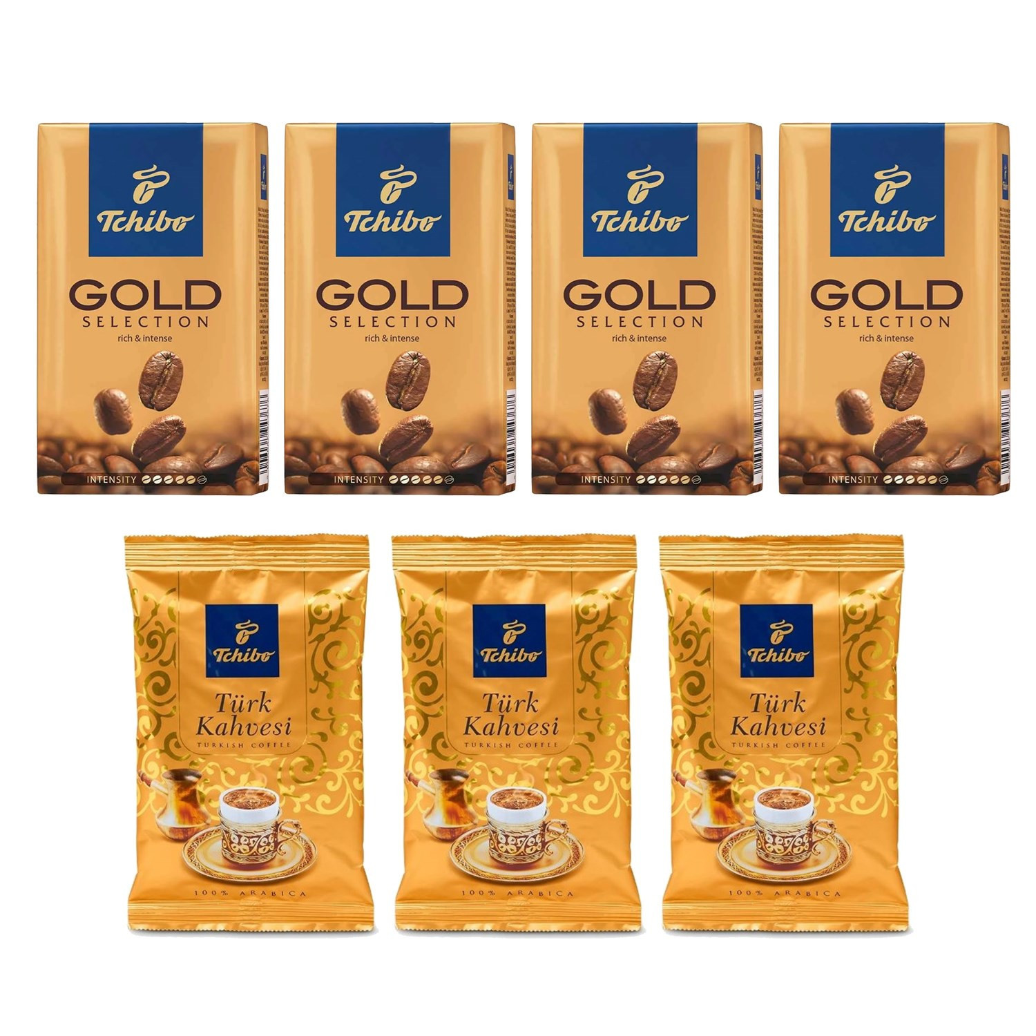 Tchibo Gold Filtre Kahve 250 gr 4 Adet + Türk Kahvesi 100 gr 3 Adet ...