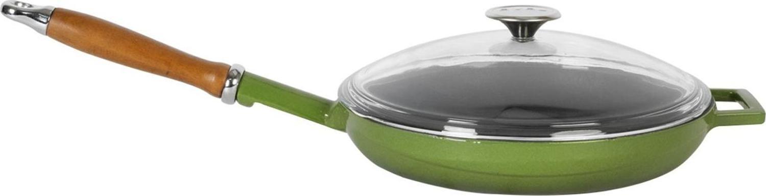 Lava Döküm Yuvarlak Kızartma Tavası Cam Kapaklı Döküm Demir ve Ahşap ...