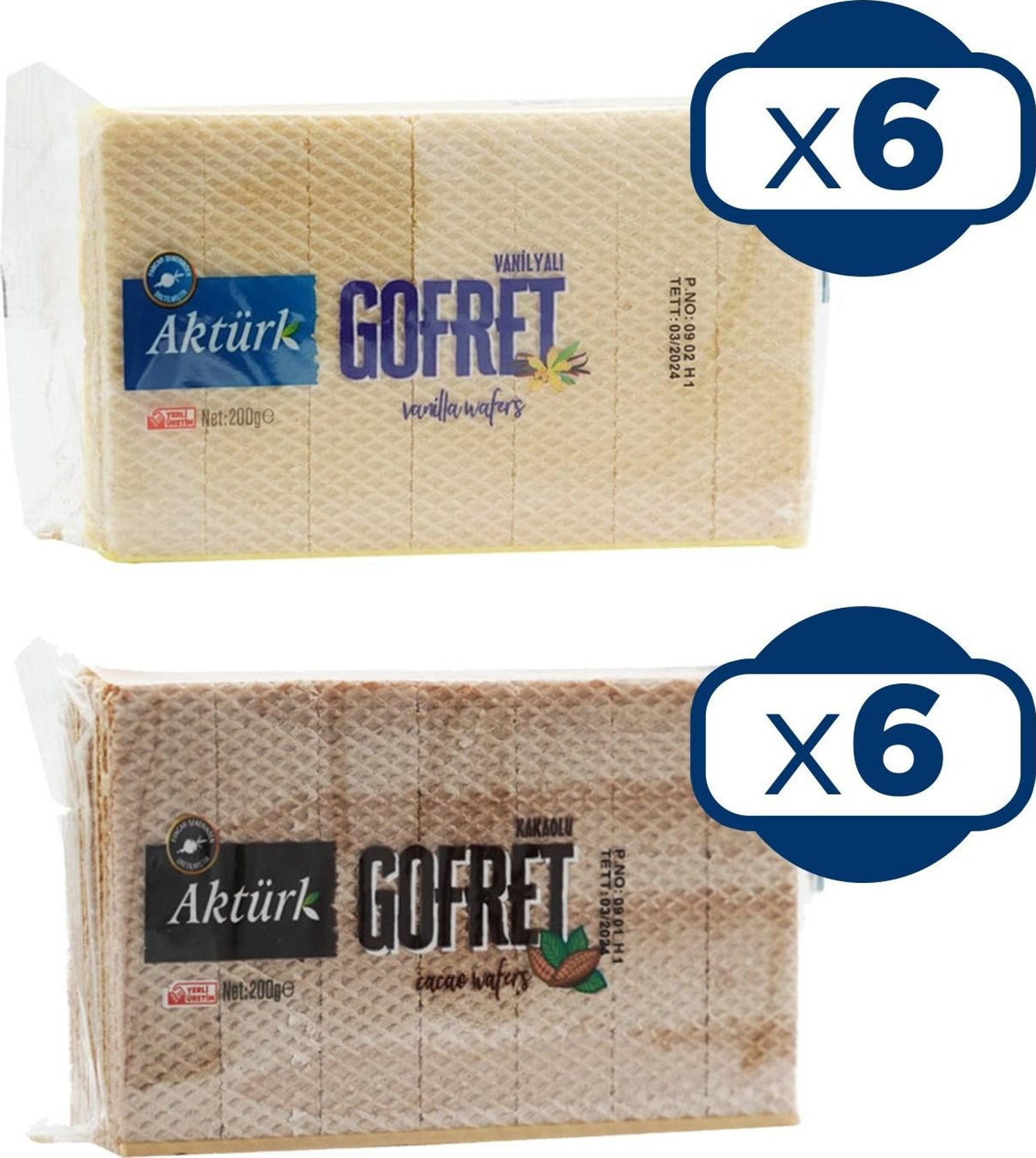 Aktürk Gofret Kakaolu ve Sade 200 gr 12 li Karma - idefix
