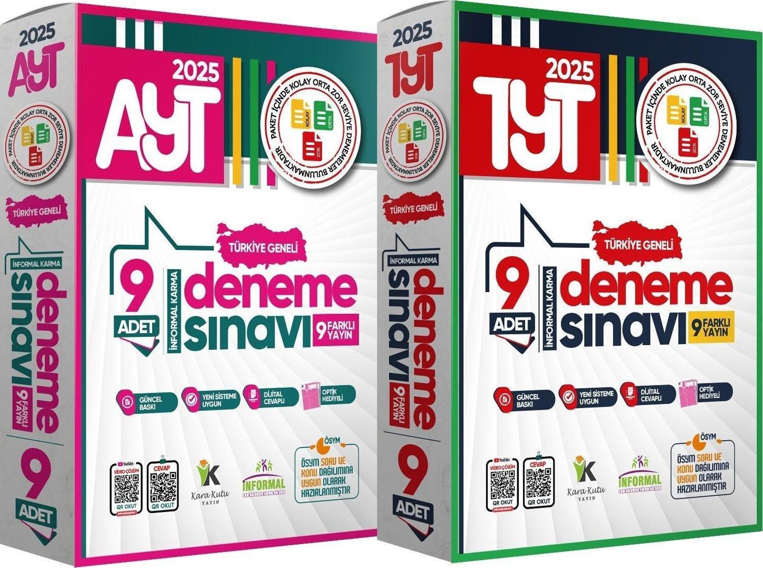 2025 YKS TYT-AYT Türkiye Geneli Kurumsal 18li (9+9) Paket Deneme Sınavı Dijital Cevaplı ...