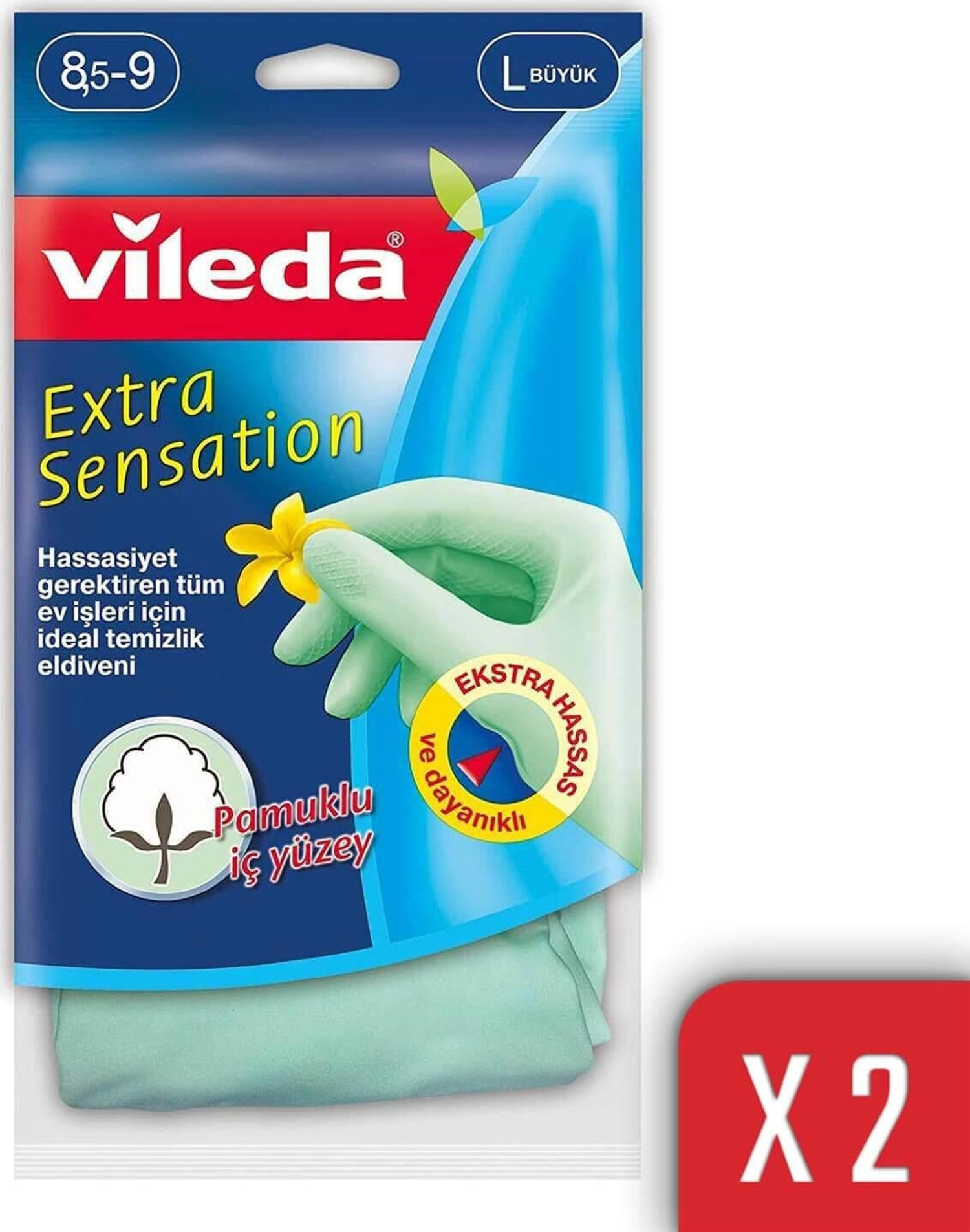 Vileda Extra Sensation Temizlik Eldiveni No 8,5-9 Büyük Boy 2'li - idefix