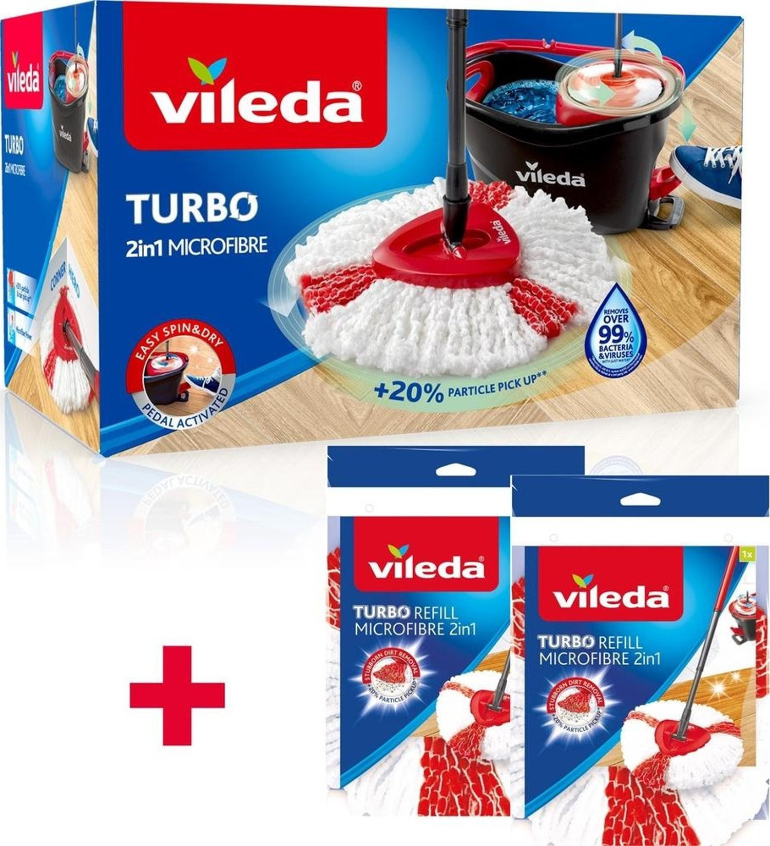 Vileda Turbo 2in1 Pedallı Temizlik Seti + 2'li Turbo 2in1 Mikrofiber ...