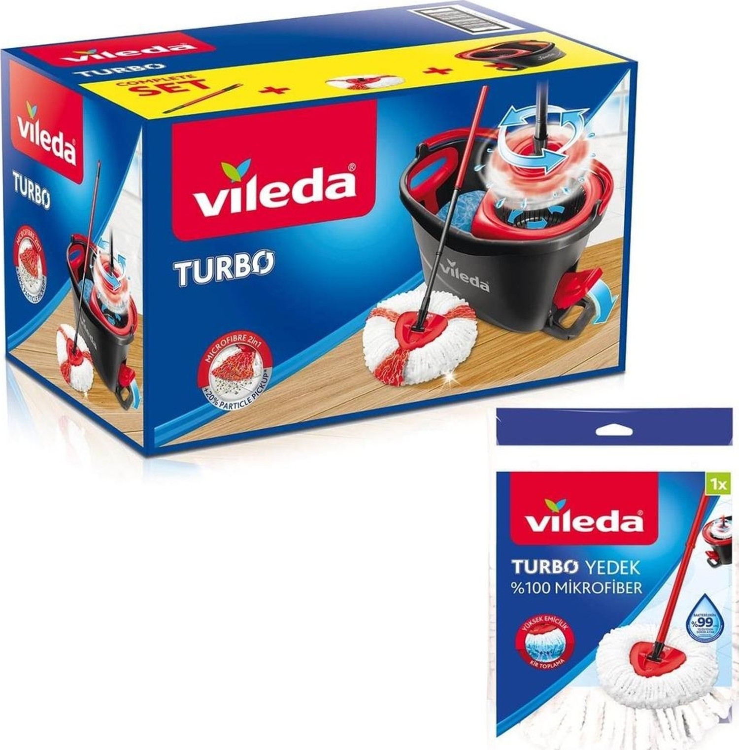 Vileda Turbo 2in1 Pedallı Temizlik Seti + Turbo Üçgen Mikrofiber Yedek ...