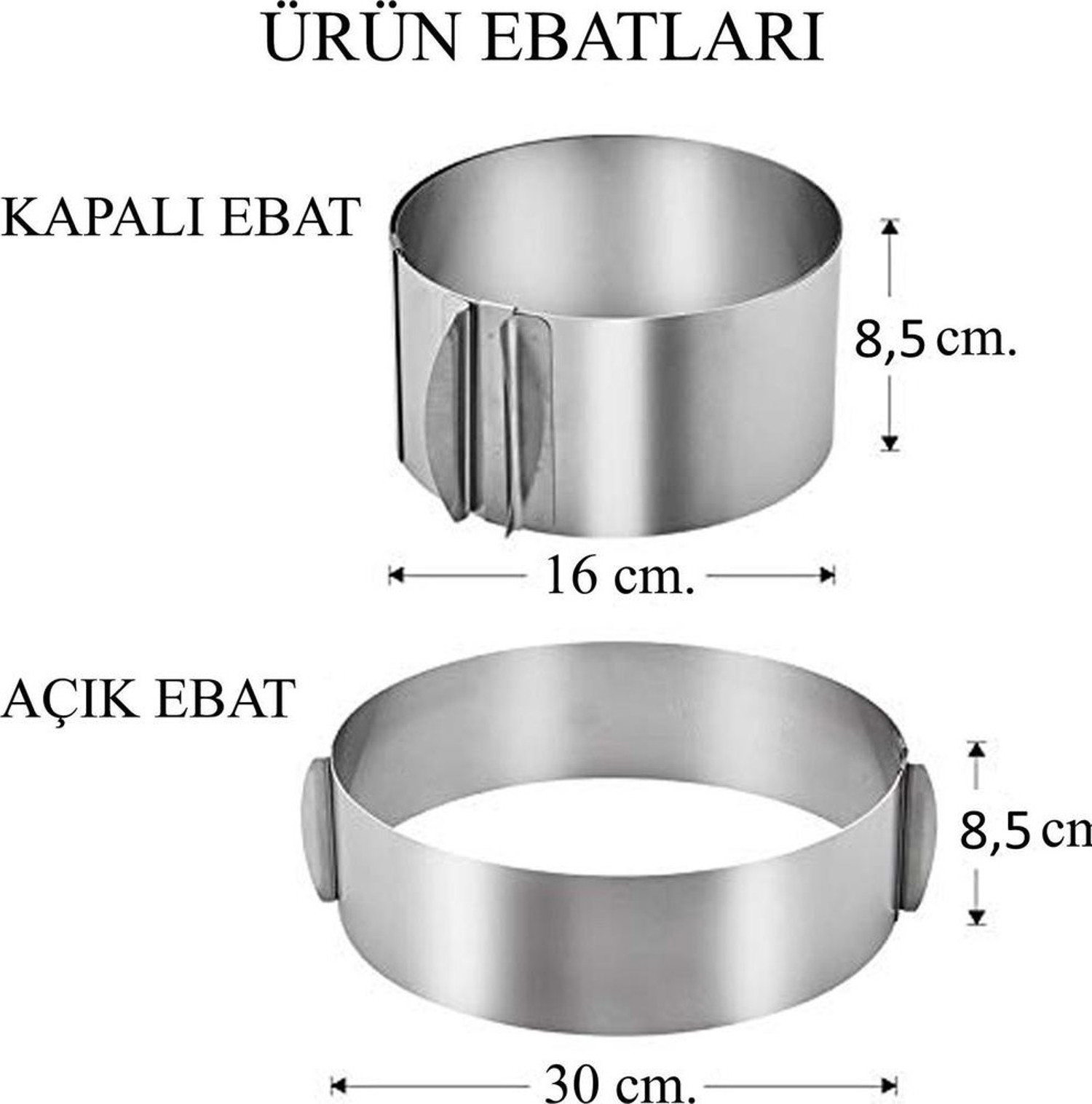 Ayarlanabilir Turta Çemberi 16-30 cm / Yuvarlak Pasta Kalıbı - idefix