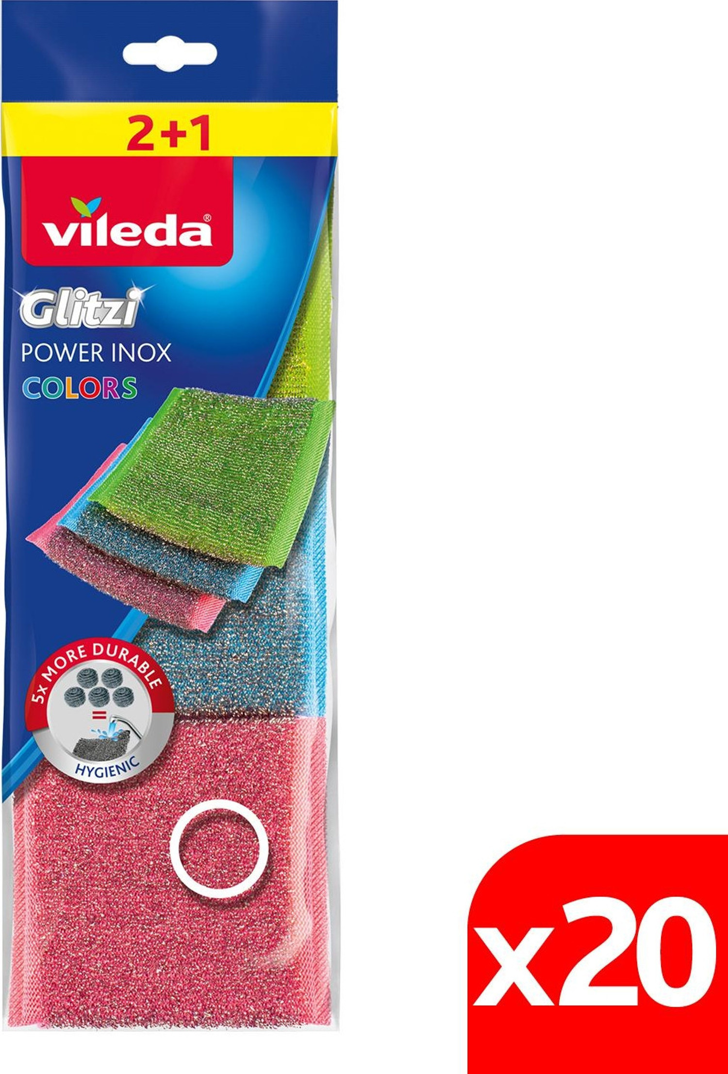 Vileda 20 Paket 3 lü Power Inox COLORS Çelik Bulaşık Sünger