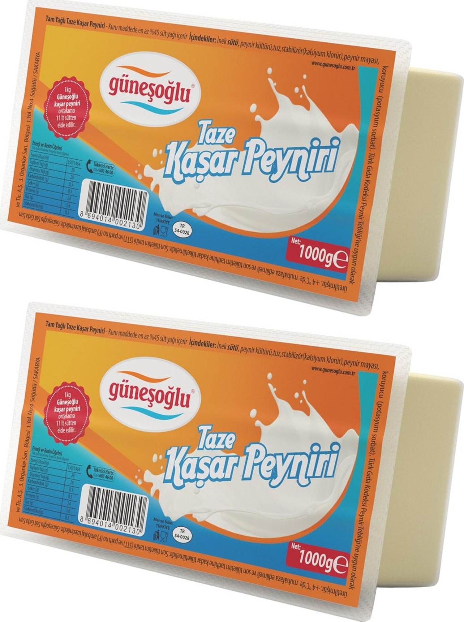 Güneşoğlu Taze Kaşar Peyniri 1000 gr 2 li - idefix