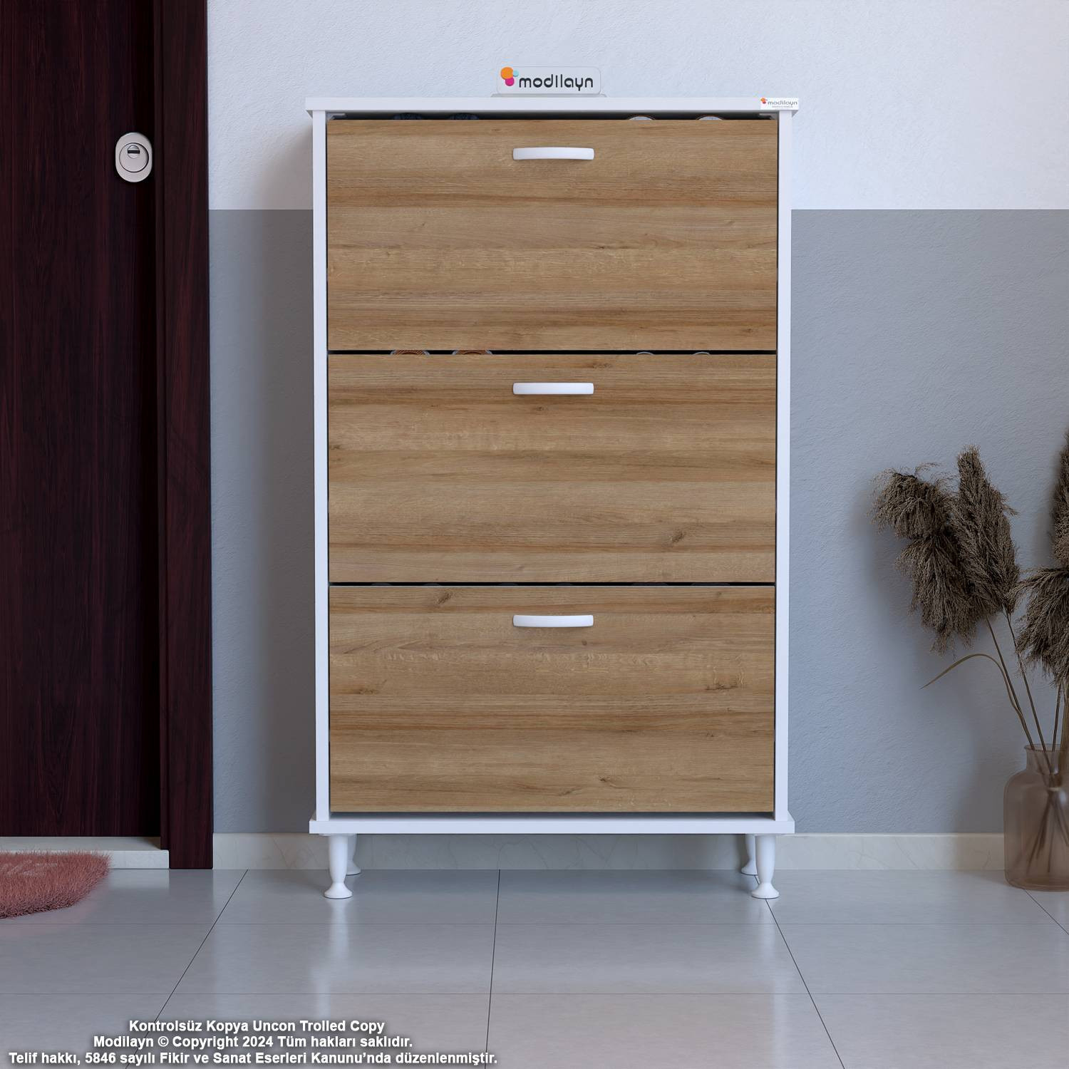 Modilayn VARBİ Kapı Önü 52 x 119 x 25, 5 cm lik 3 Düşer Kapak 6 Göz Raf ...