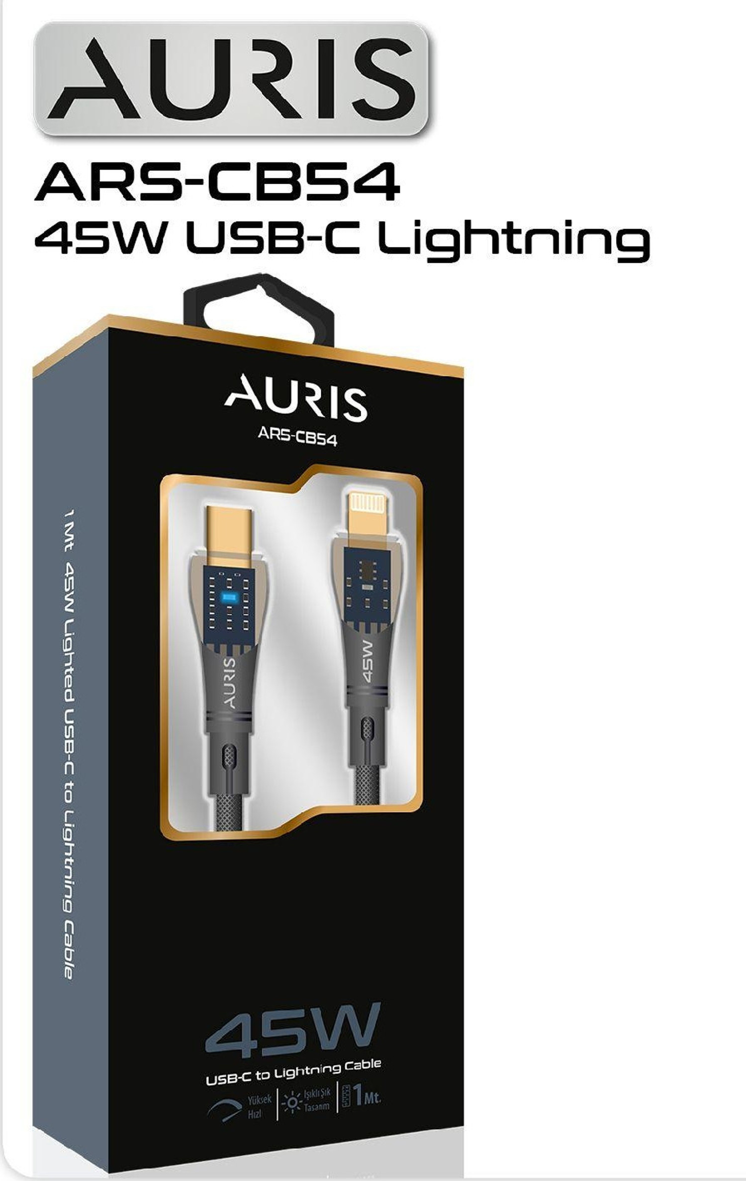Auris 45W USB-C to Lightning Kablo Işıklı Şeffaf (1m) - idefix