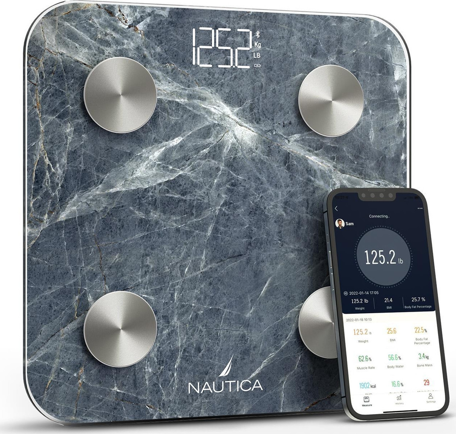 Nautica Marble Collection Vücut Analizli Akıllı Bluetooth Tartı Baskül ...
