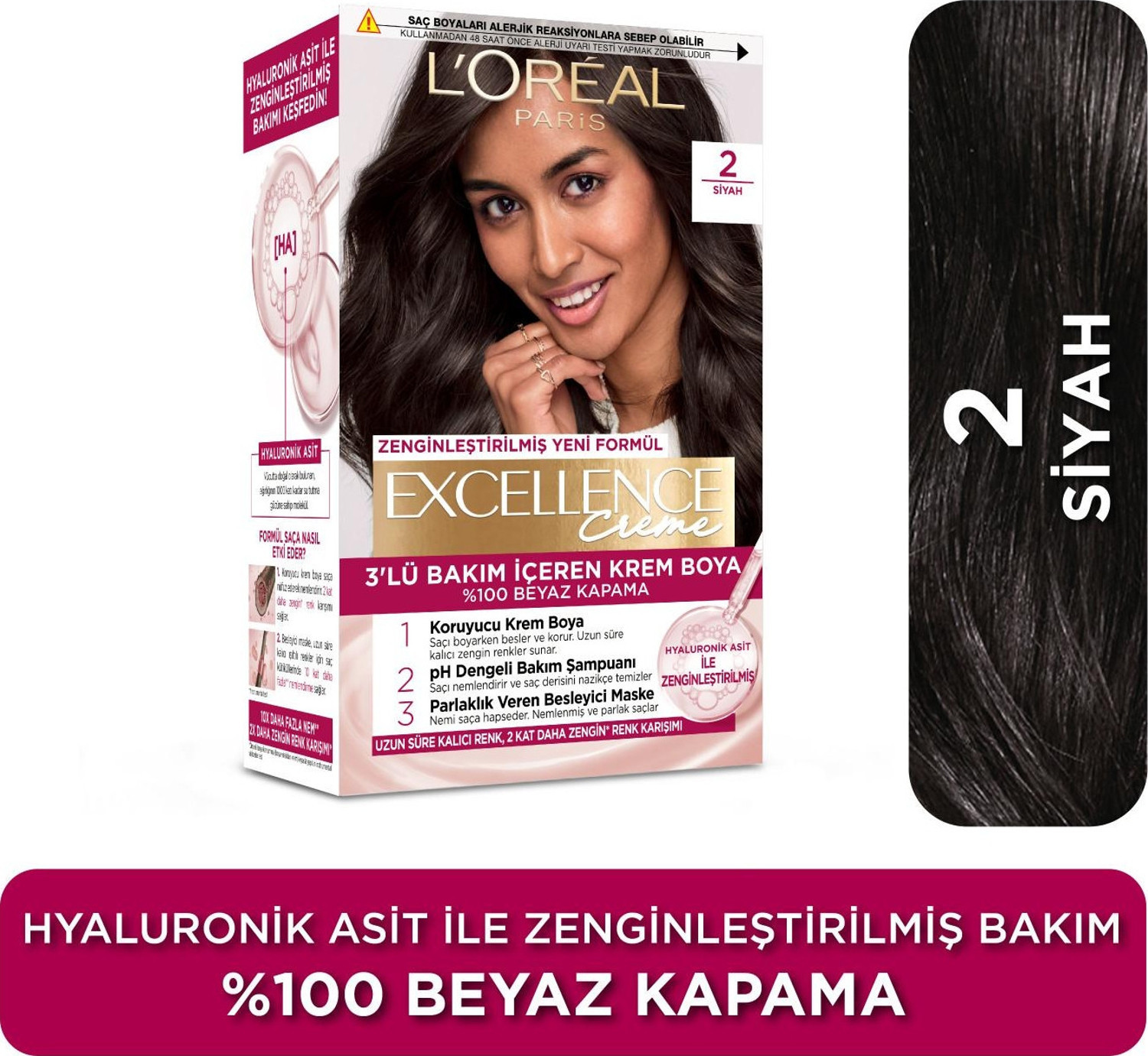 L’Oréal Paris Excellence Creme 2 Siyah Saç Boyası - idefix
