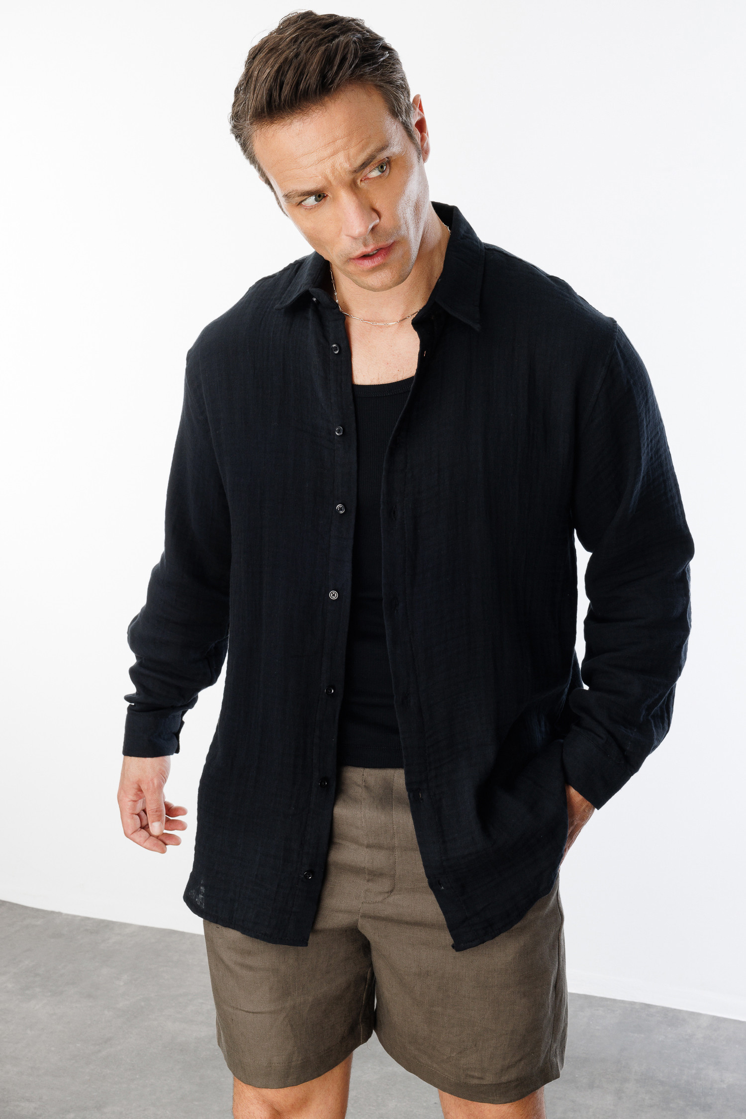 Oversize Basic Erkek Müslin Gömlek ERKEK-MÜSLİN-GÖMLEK - idefix