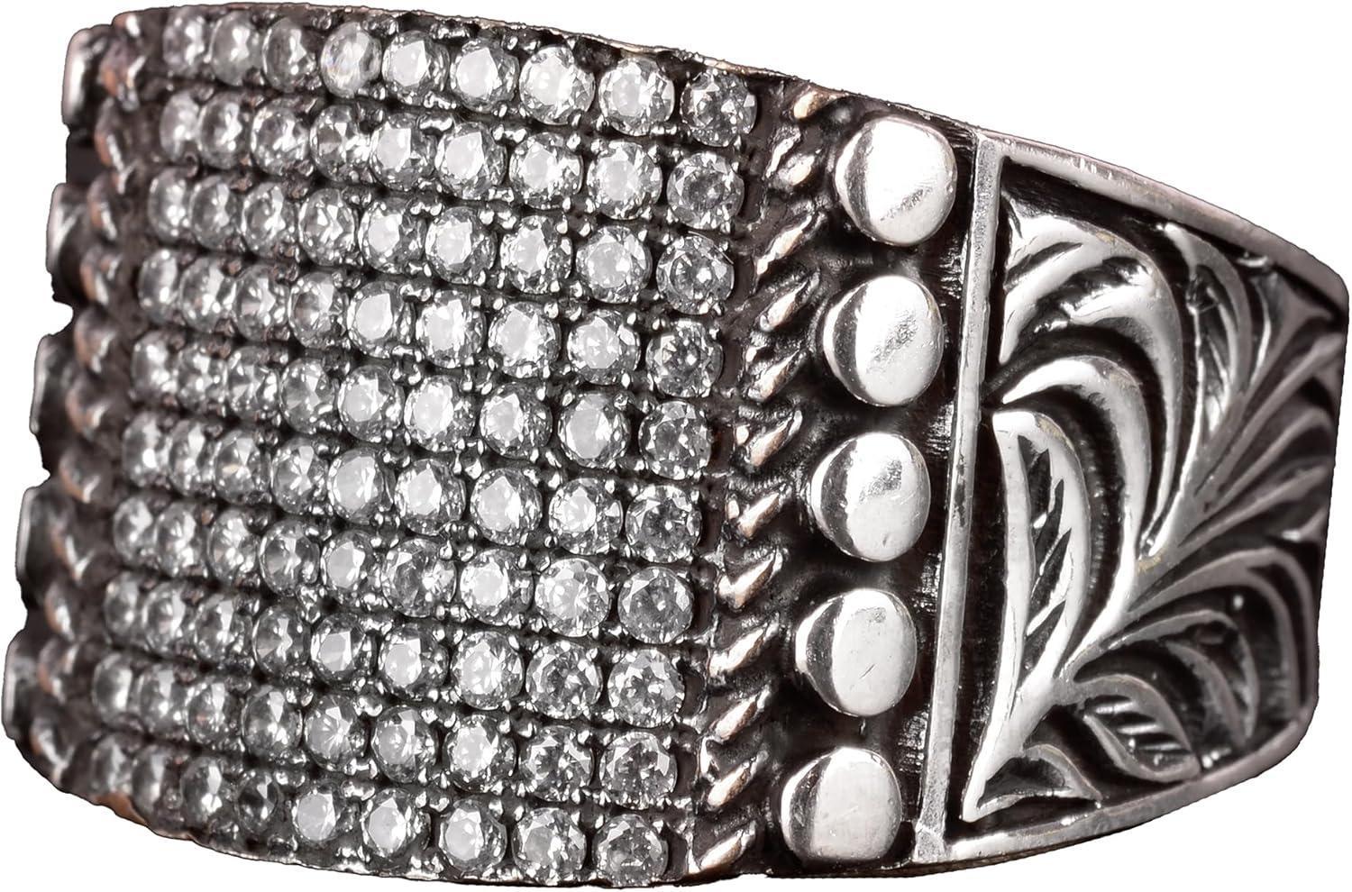 Sterling Gümüş Erkek Yüzük, Çelik Kalem El Sanatı, Oluşturulmuş Zirkon ...