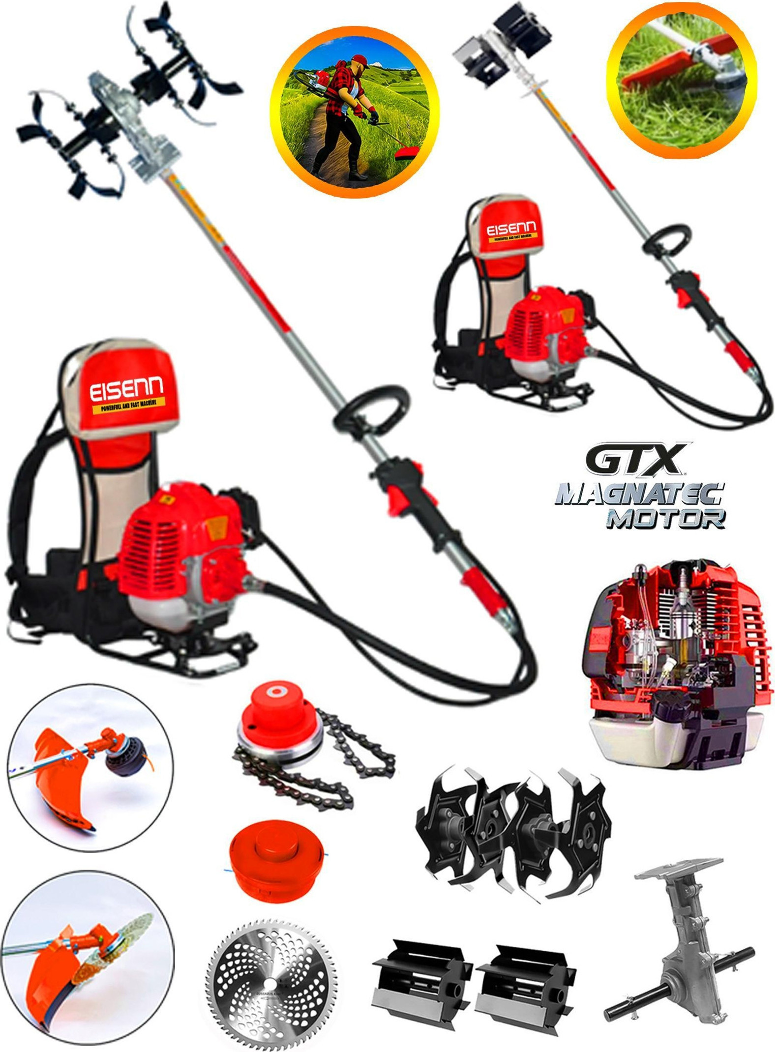 Eisenn Ep 950 Ultra Sırt Tipi Çim Ot Çalı Tırpanı + Akrobat Çapa ...