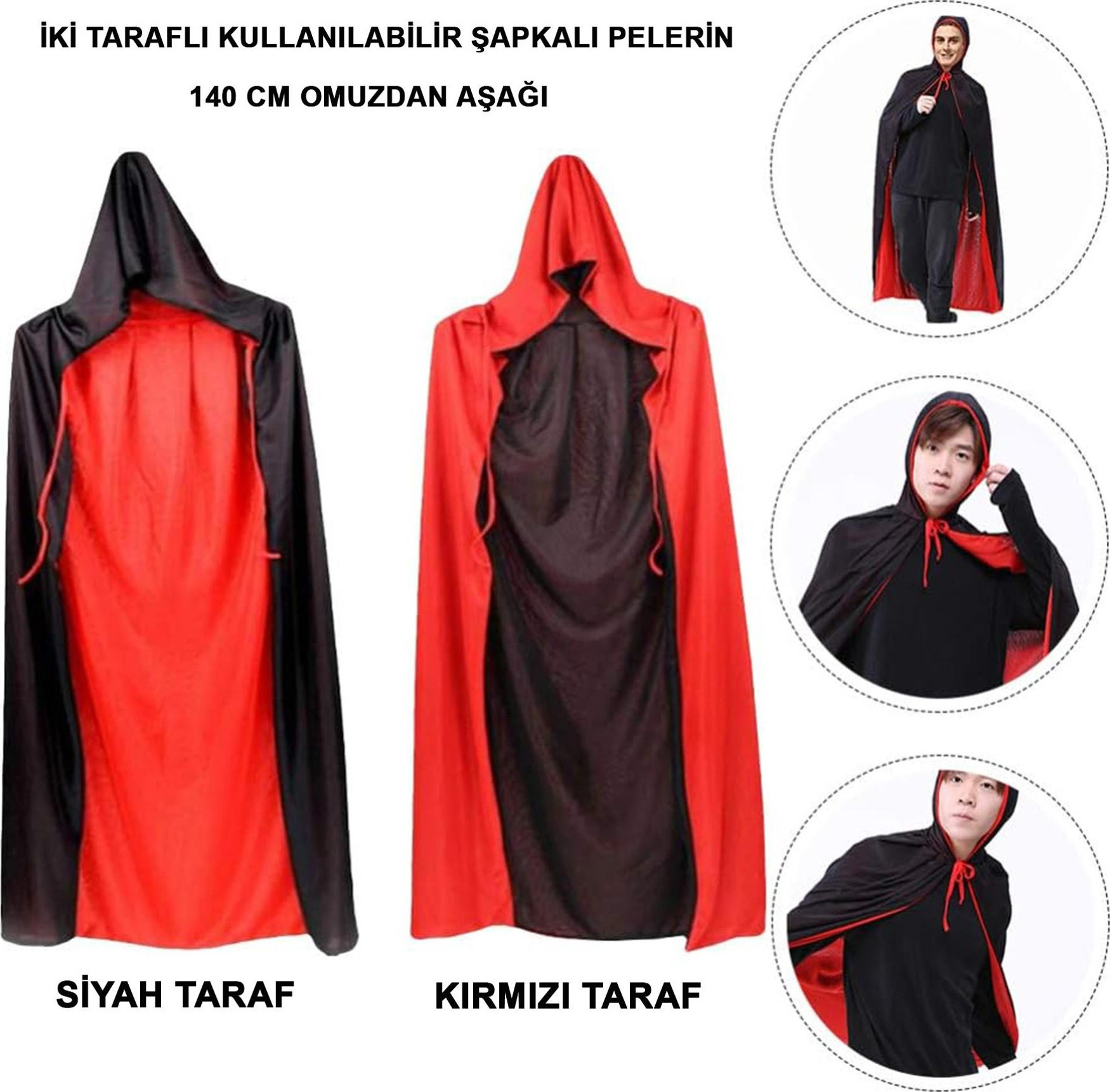 Just Cheap Store Çift Taraflı Kullanılabilir Siyah Kırmızı Kapişonlu ...