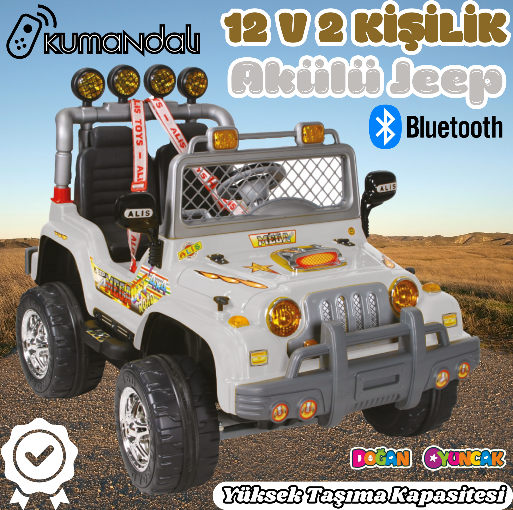 Kumandalı Çift Kişilik Mega Akülü Araba Gri - 12 Volt İki Kişilik Akülü ...