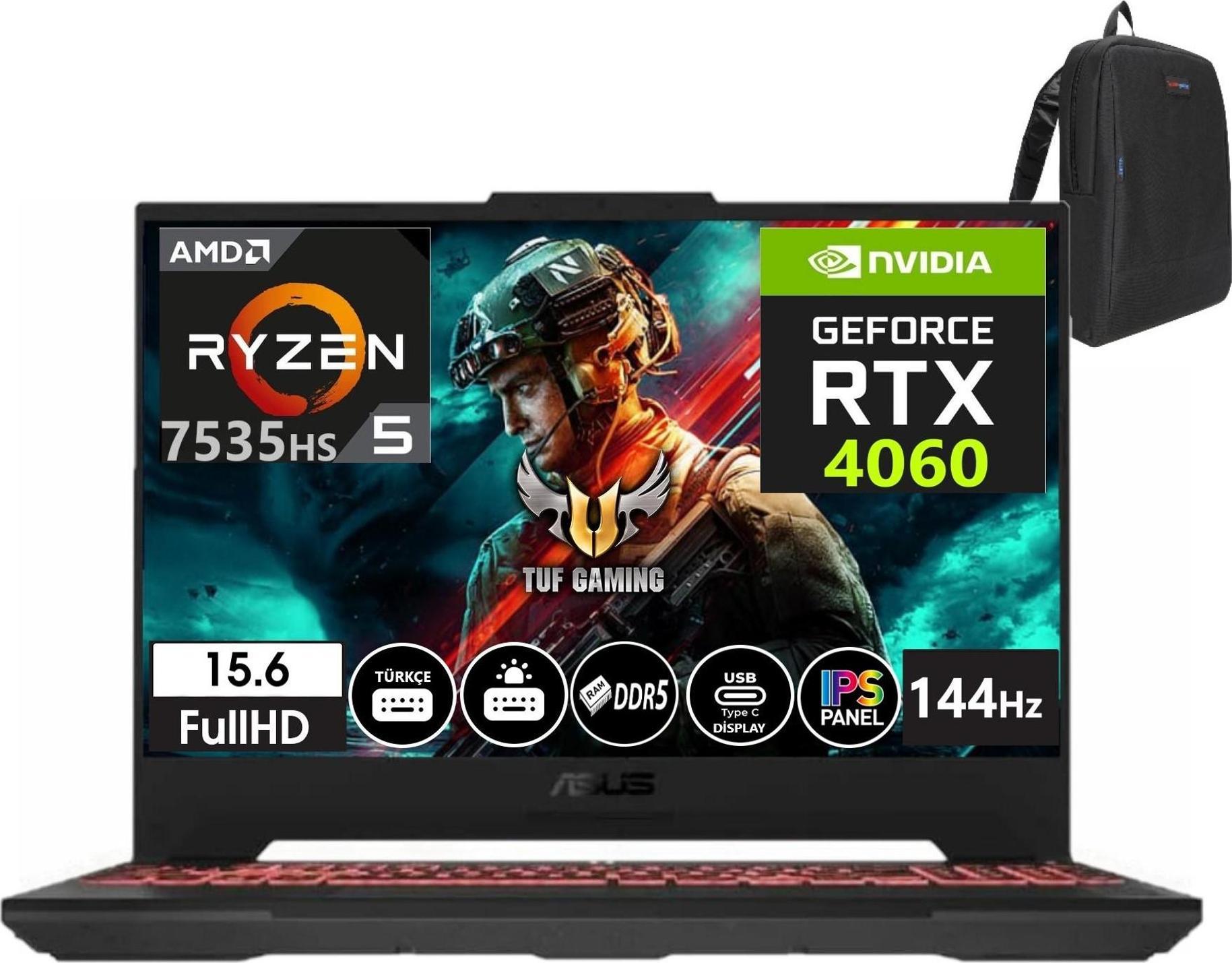 Asus TUF Gaming A15 Amd Ryzen 5 7535HS 16GB 512GB SSD 15.6" FHD 144Hz 8GB RTX4060 140w FDOS ...