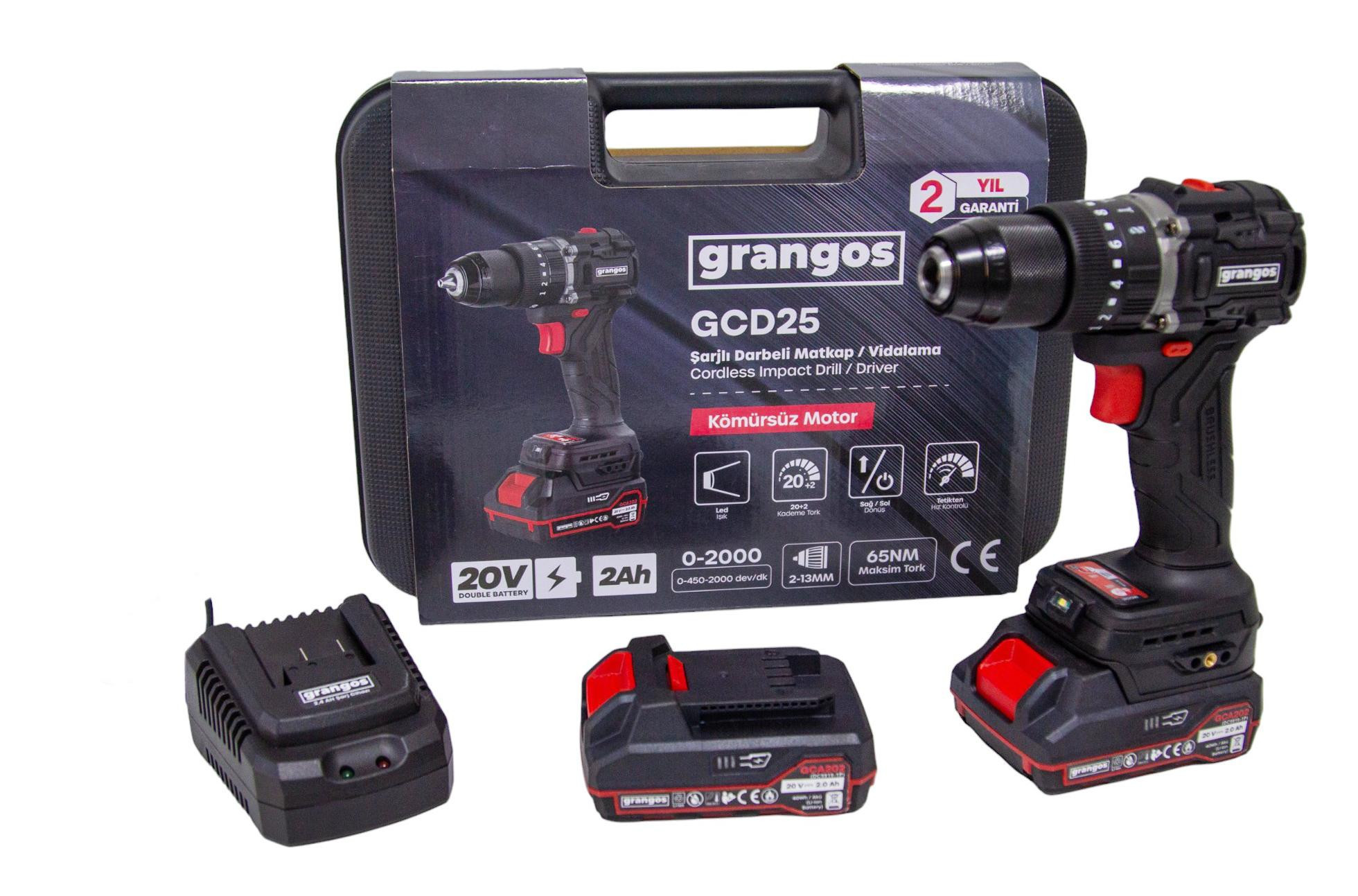 Grangos GCD25-T2 20V 2 Ah Çift Akülü Darbeli Matkap - idefix