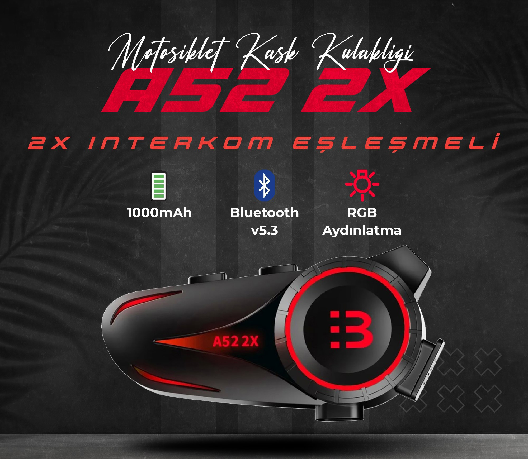 Motosiklet İntercom Seti 2 Kişi Bağlantılı Bluetooth V5.3 Rgb Kask ...