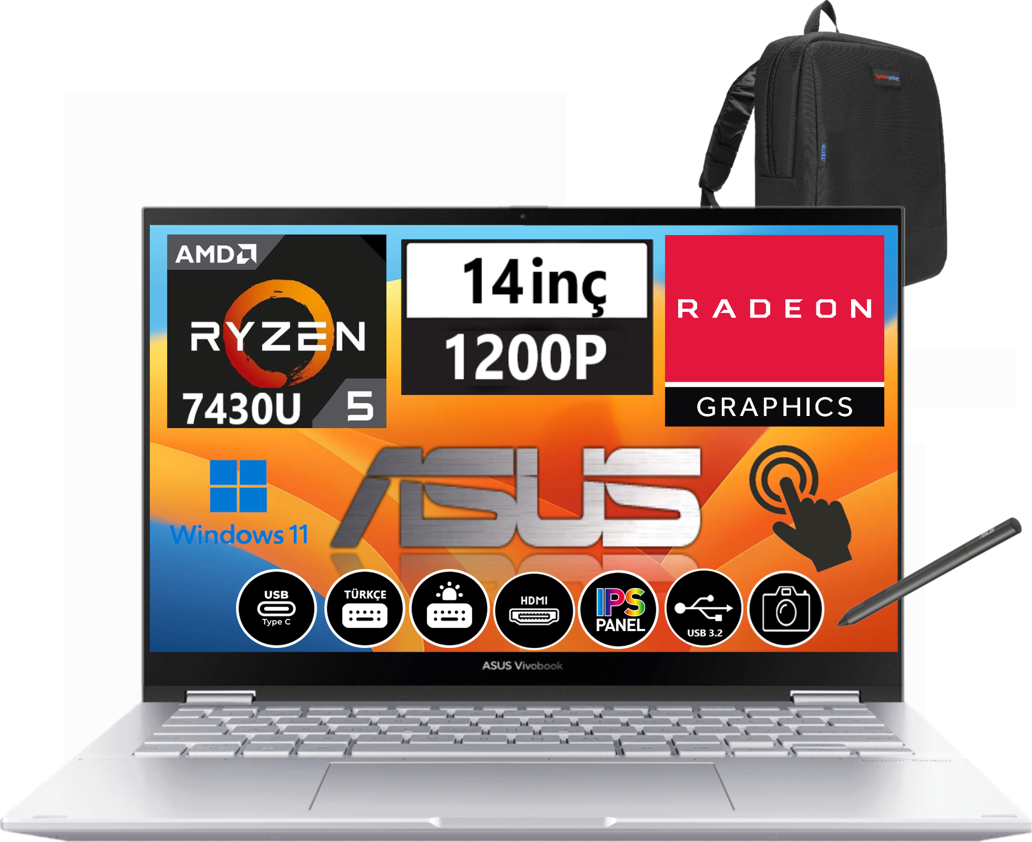 Asus Vivobook S 14 TN3402YA Flip Amd Ryzen 5 7430U 24GB 512GB SSD Wuxga ...