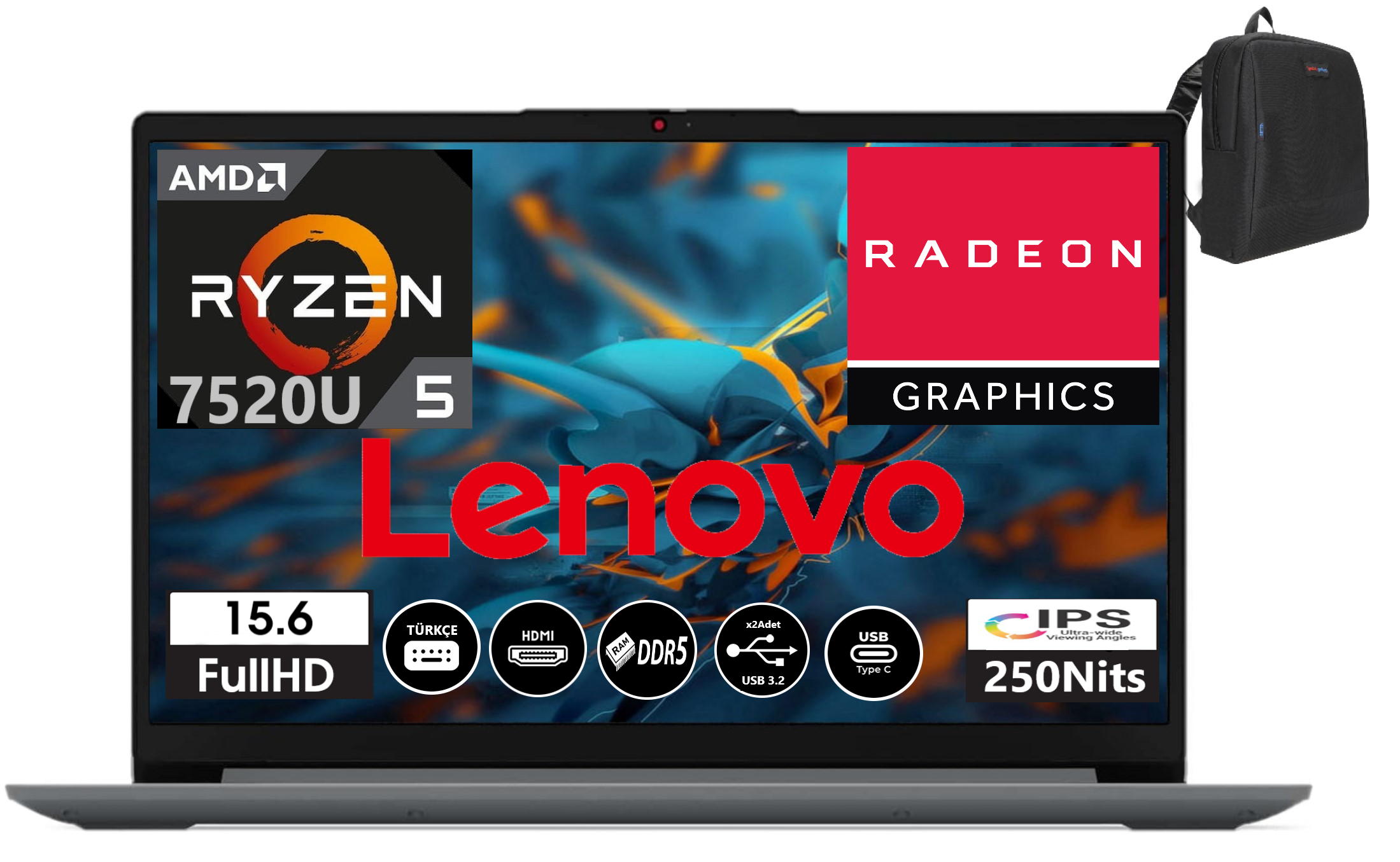 Lenovo IdeaPad 1 15AMN7 Ryzen 5 7520U 16GB 512GB SSD AMD Radeon 610M 15 ...
