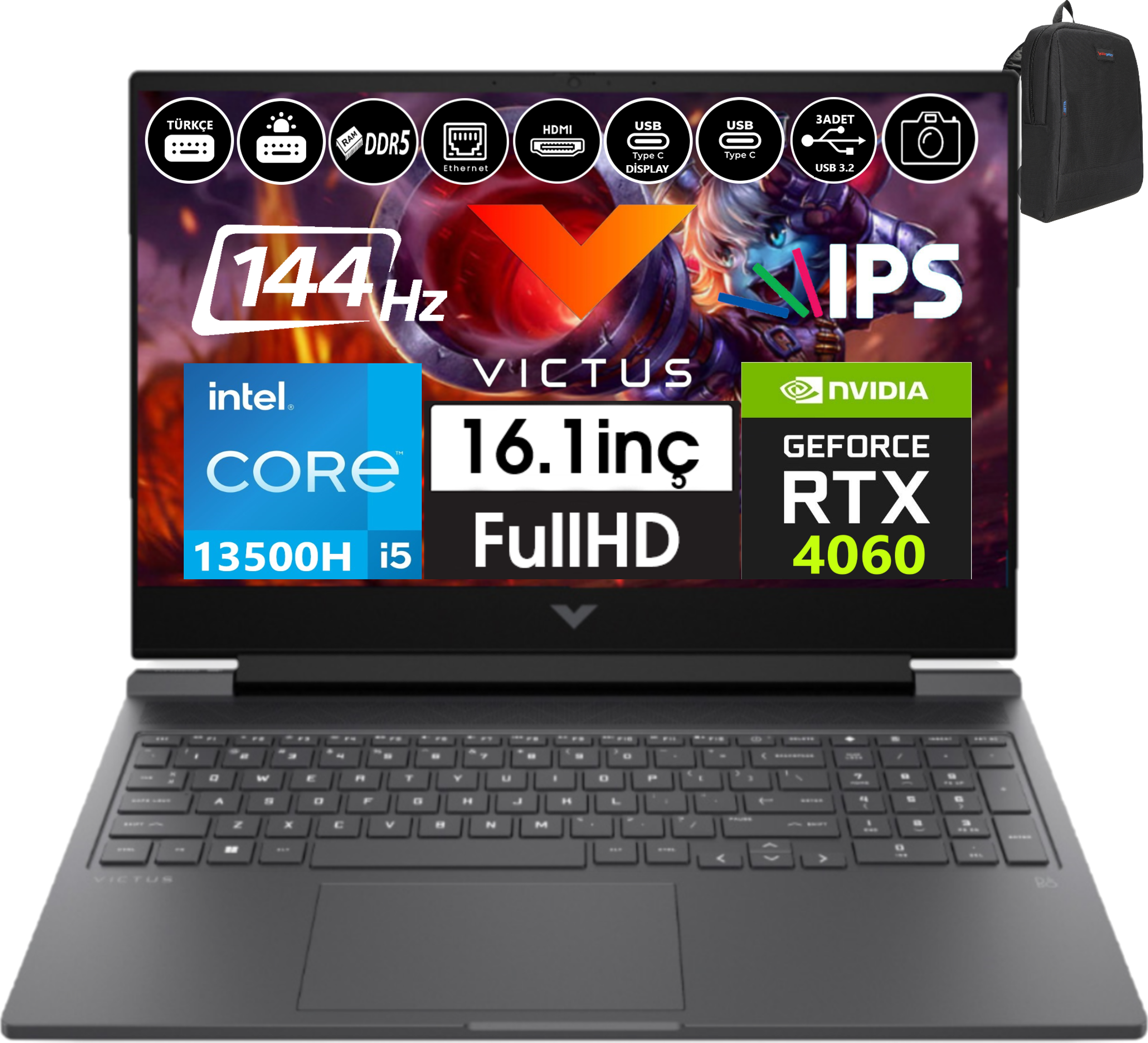 Hp Victus Laptop 16-R0075NT Intel Core I5-13500H 48GB Ddr5 1tb SSD 8GB/RTX4060 WINDOWS11PRO 16.1 ...
