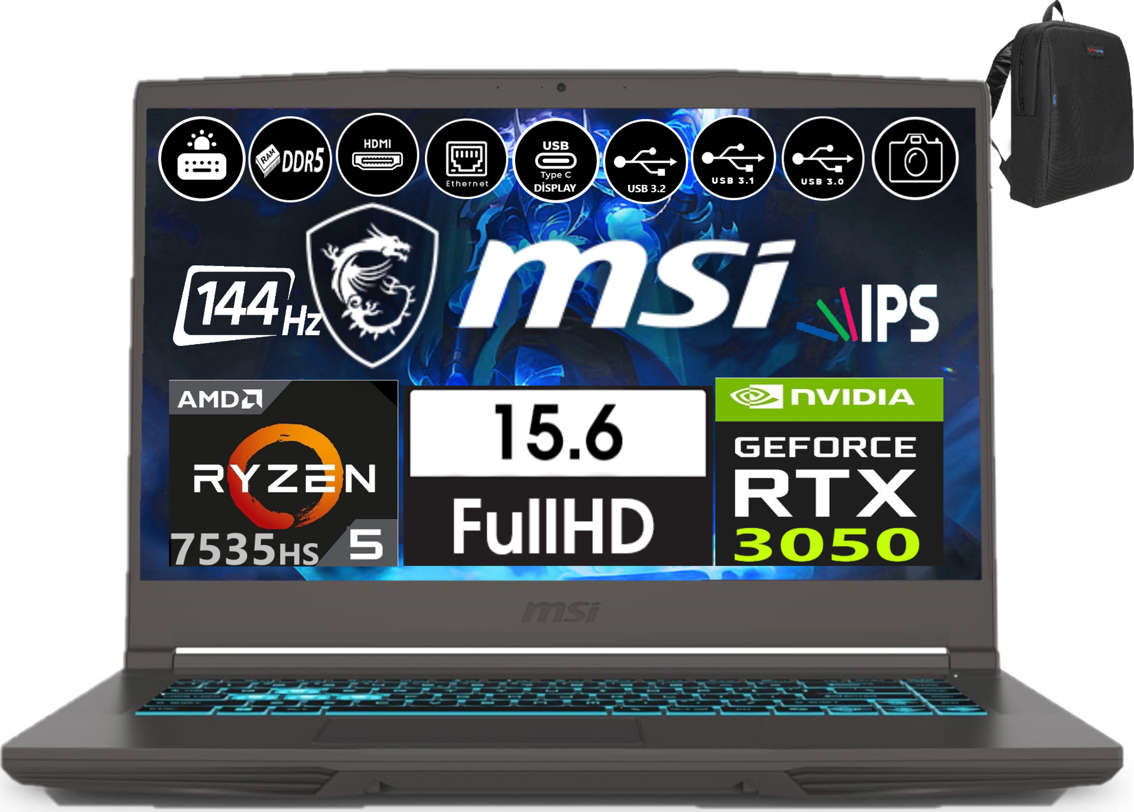 Msı Nb Thın A15 Ryzen 5 7535HS 64GB Ddr5 1tb SSD 6GB/RTX3050 Freedos 15 ...
