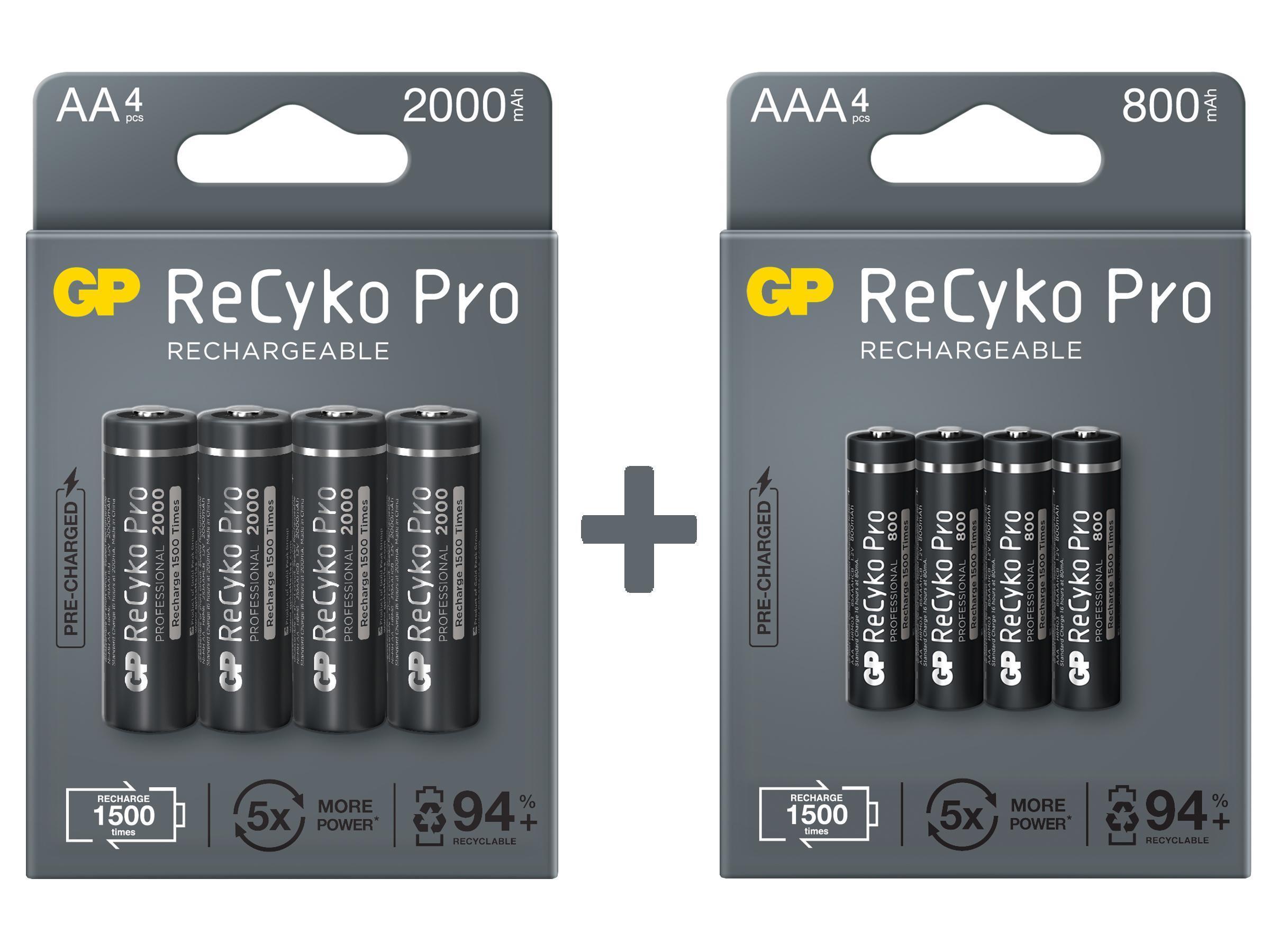 GP Recyko Pro 2000 mAh AA Boy + GP Recyko Pro 800 mAh AAA Boy Şarjlı ...