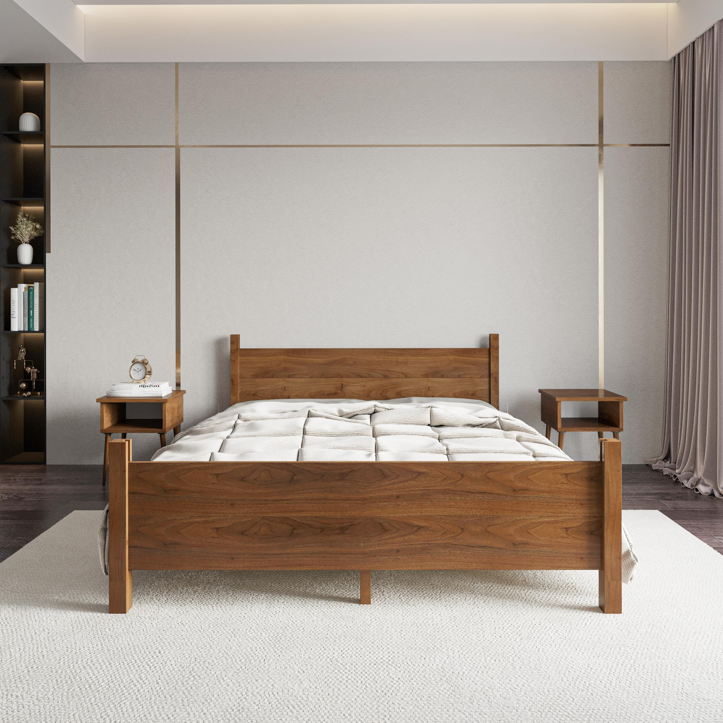 Renazzo Mobilya Melodi Model Ceviz Renk Ahşap Karyola Ve İki komodin ...