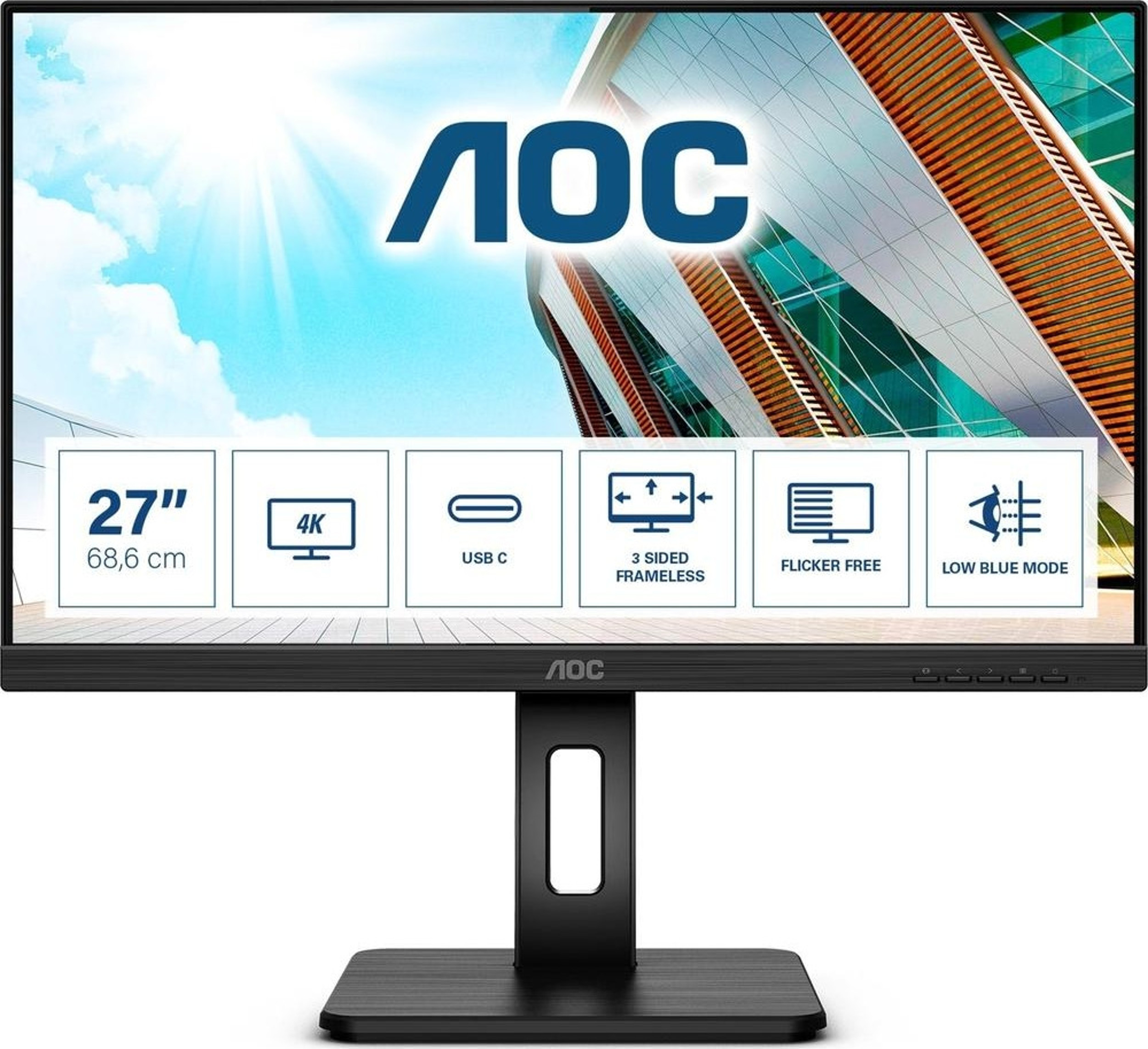 AOC U27P2CA 27" 60Hz 4Ms HDMI+DP+USB-C UHD Adaptive-Sync IPS Pivot Vesa ...
