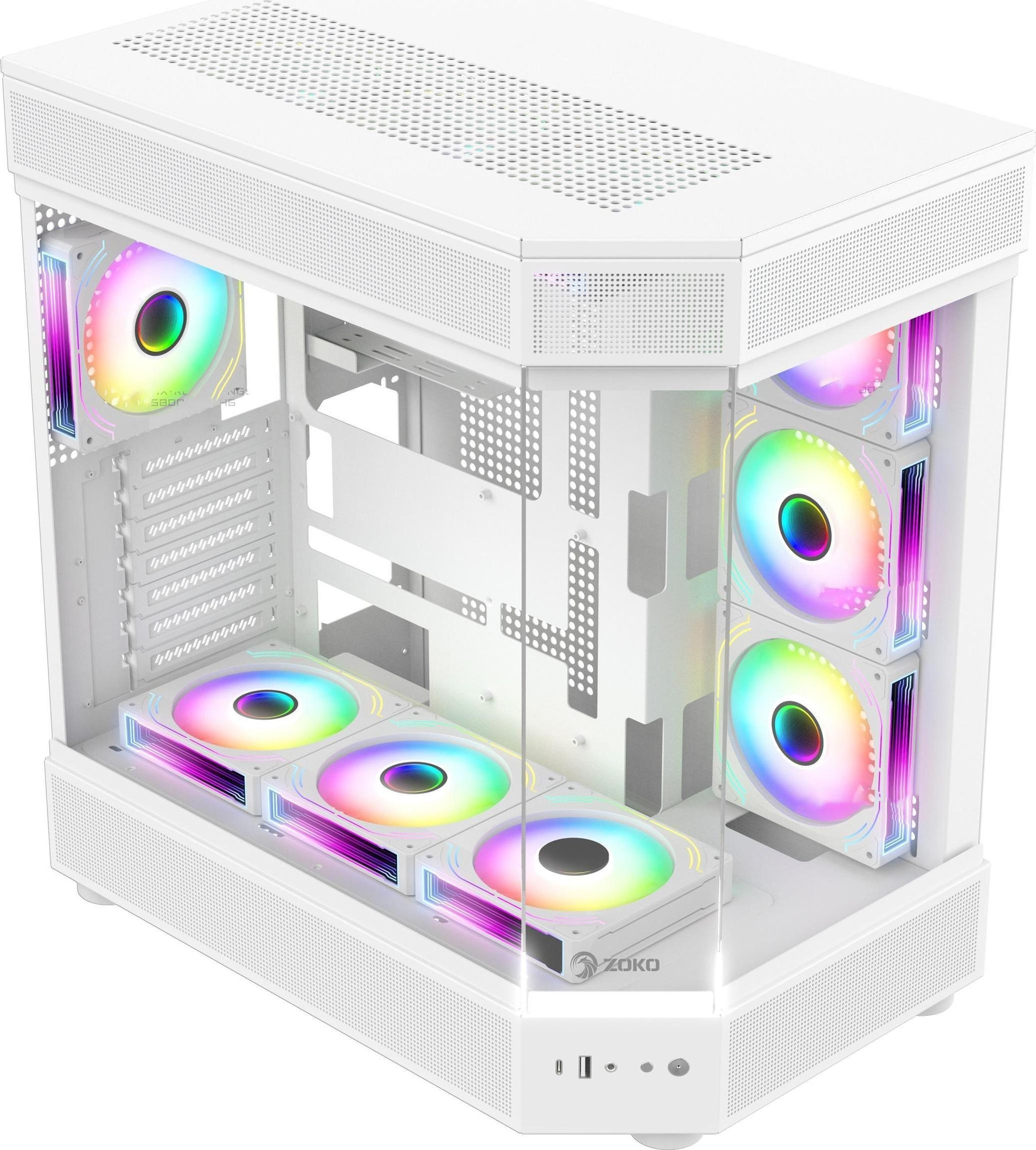 Zoko TANK Beyaz 7x12cm Kumandalı ARGB Fanlı Temper Camlı Oyuncu Kasası ...