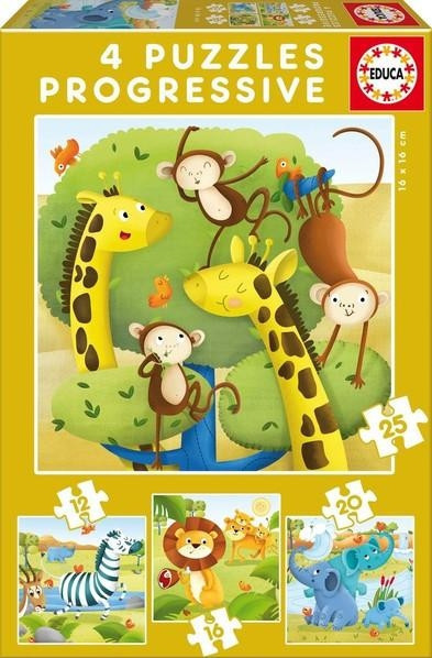 Educa 17147 Progressive Puzzles Wild Animals Puzzle - idefix