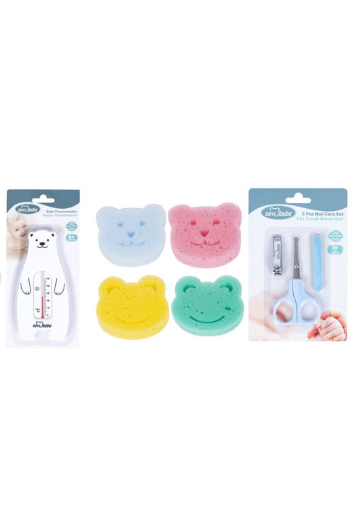 Sevi Bebe Bebek Banyo Seti(Banyo Derecesi+Banyo Süngeri+Makas Seti ...