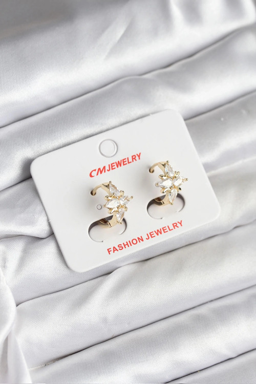 14K Gold Renk Kaplama Kutup Yıldız Zirkon Taşlı CM Kadın Küpe - idefix