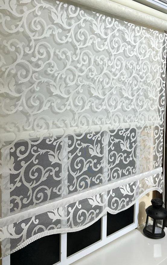 Çift Mekanizmalı Kirli Beyaz Tül Perde ve Ekru Stor Perde STB-103 - idefix