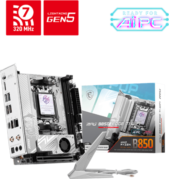 MSI MPG B850I EDGE TI WIFI DDR5 AMD B850 AM5 Soket 8200+(OC)MHz ITX ...