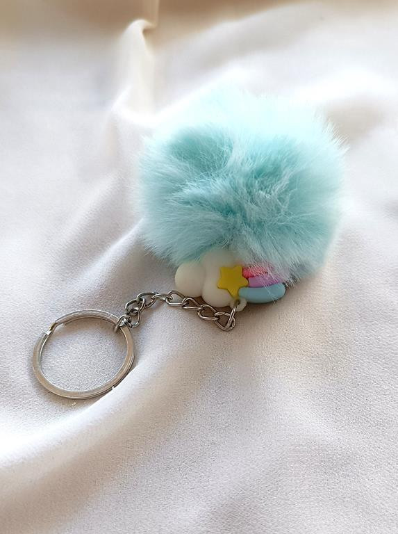 Anahtarlık Gökkuşağı Pon Pon Süs Araba Çanta Cüzdan Süsü Aksesuar - idefix