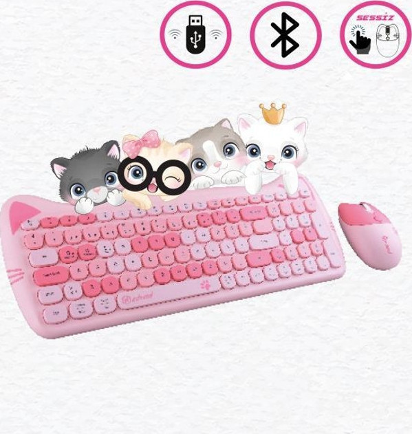 Sevimli Kedi Kablosuz Klavye ve Mouse Seti Bluetooth + 2.4G Dual Mode ...