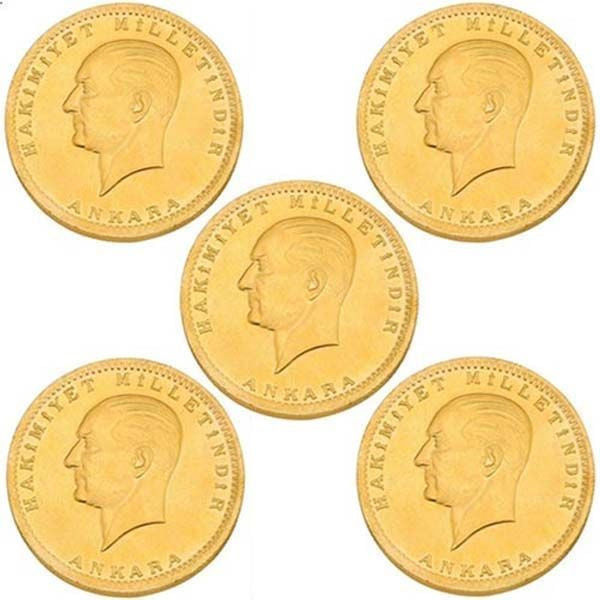 22 AYAR ESKİ TARİHLİ CUMHURİYET 5'Lİ PAKET ATA LİRA ALTIN - idefix