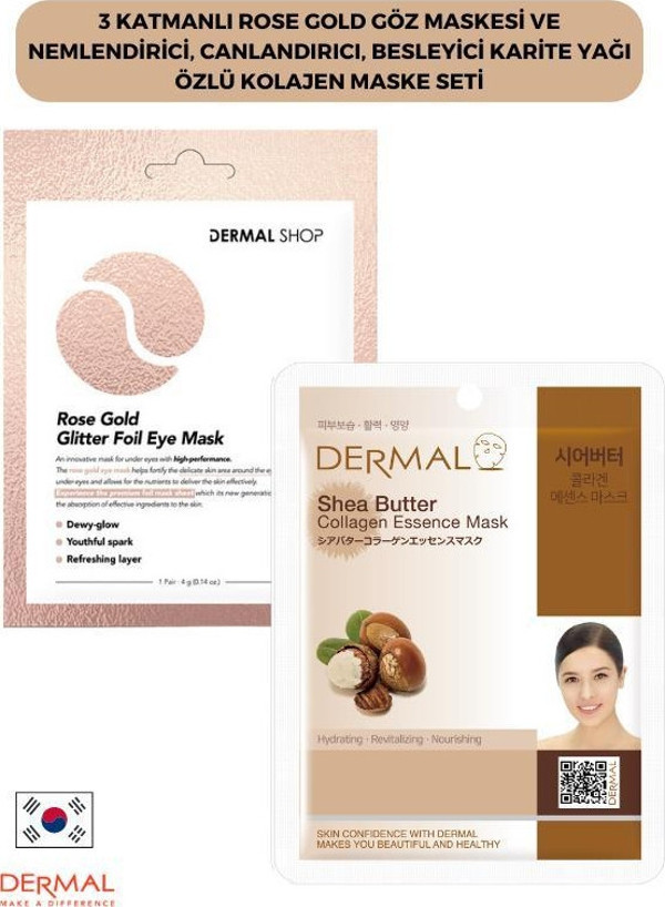 Dermal 3 Katmanlı Rose Gold Göz Maskesi ve Nemlendirici, Canlandırıcı ...