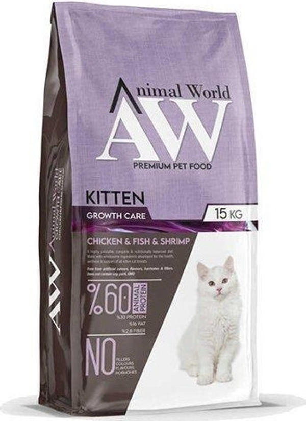 Animal World Tavuk Balık Karidesli Yavru kedi Maması 15 Kg - idefix