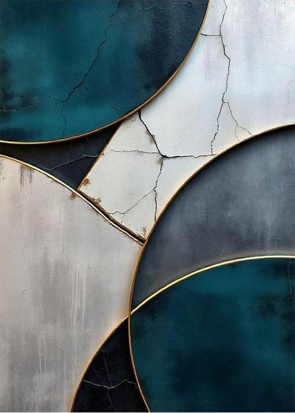 Altın Detaylı Soyut Çizim Desenli Mdf Tablo - idefix